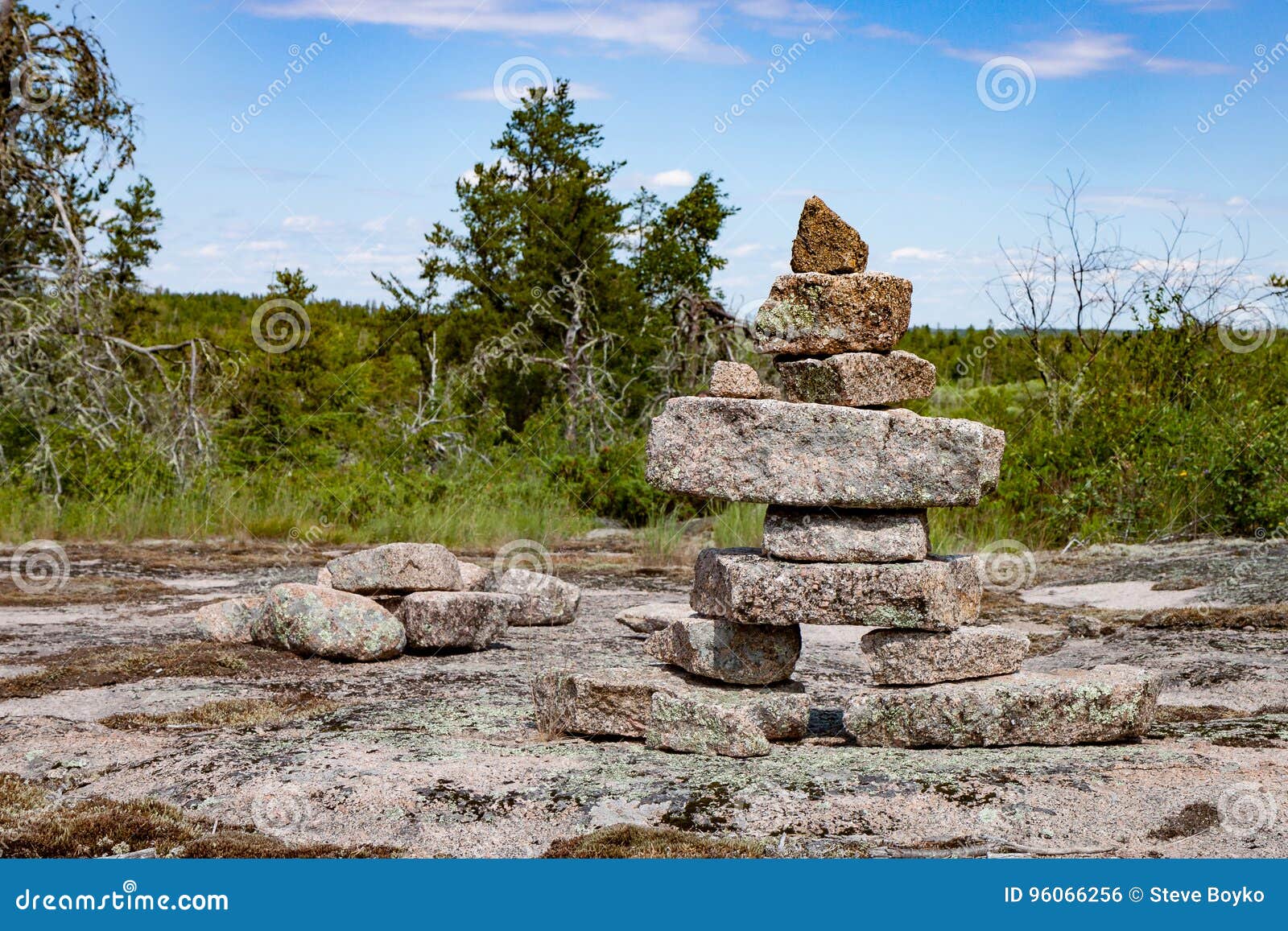 Inukshuk in the Canadian Shield Stock Photo - Image of landmark ...