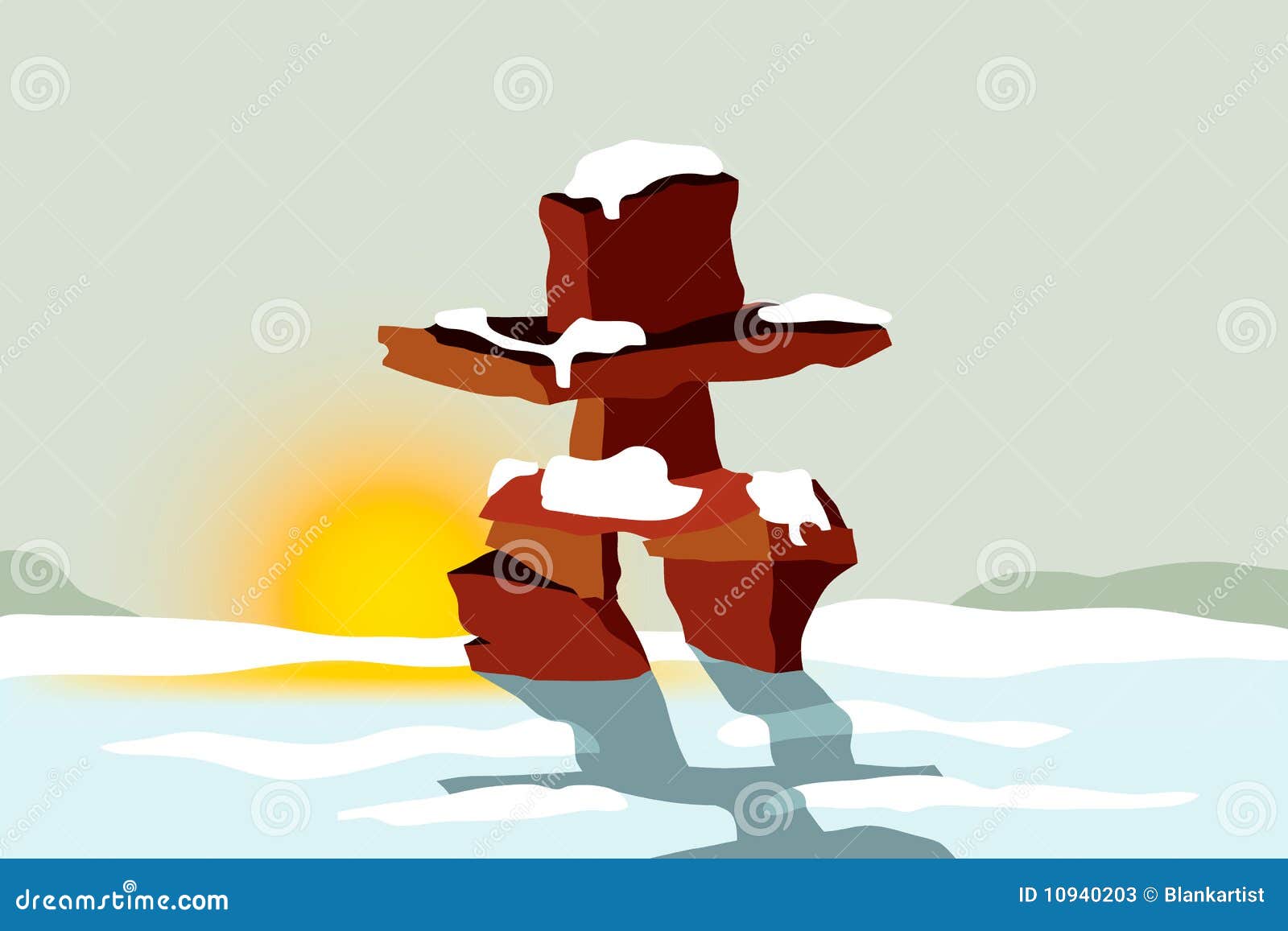 Inukshuk at sunset stock vector. Illustration of beautiful - 10940203