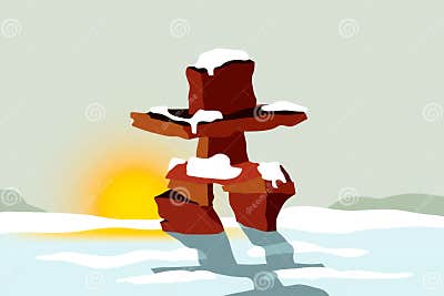 Inukshuk at sunset stock vector. Illustration of beautiful - 10940203