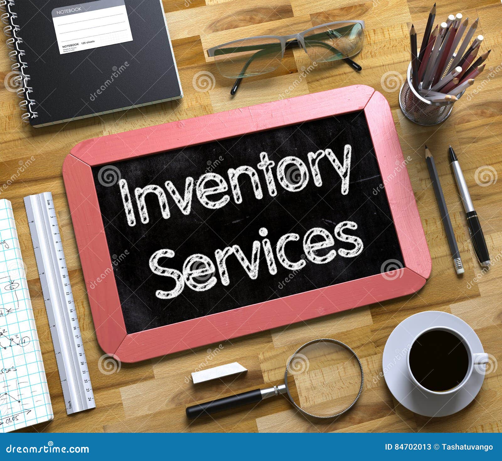 Inventar-Services an Der Kleinen Tafel 3d Stock Abbildung ...