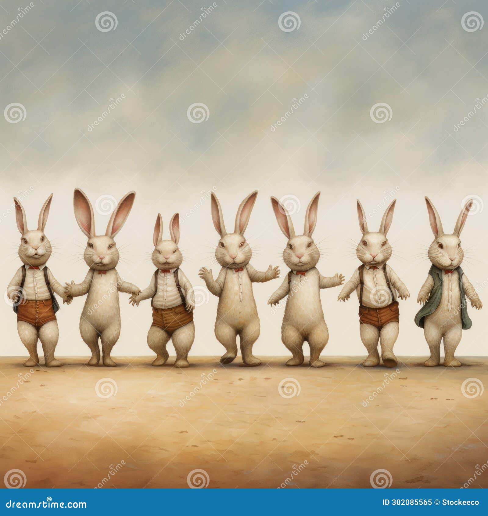 Inventive Character Designs: Five Surrealistic Rabbits Holding Each ...