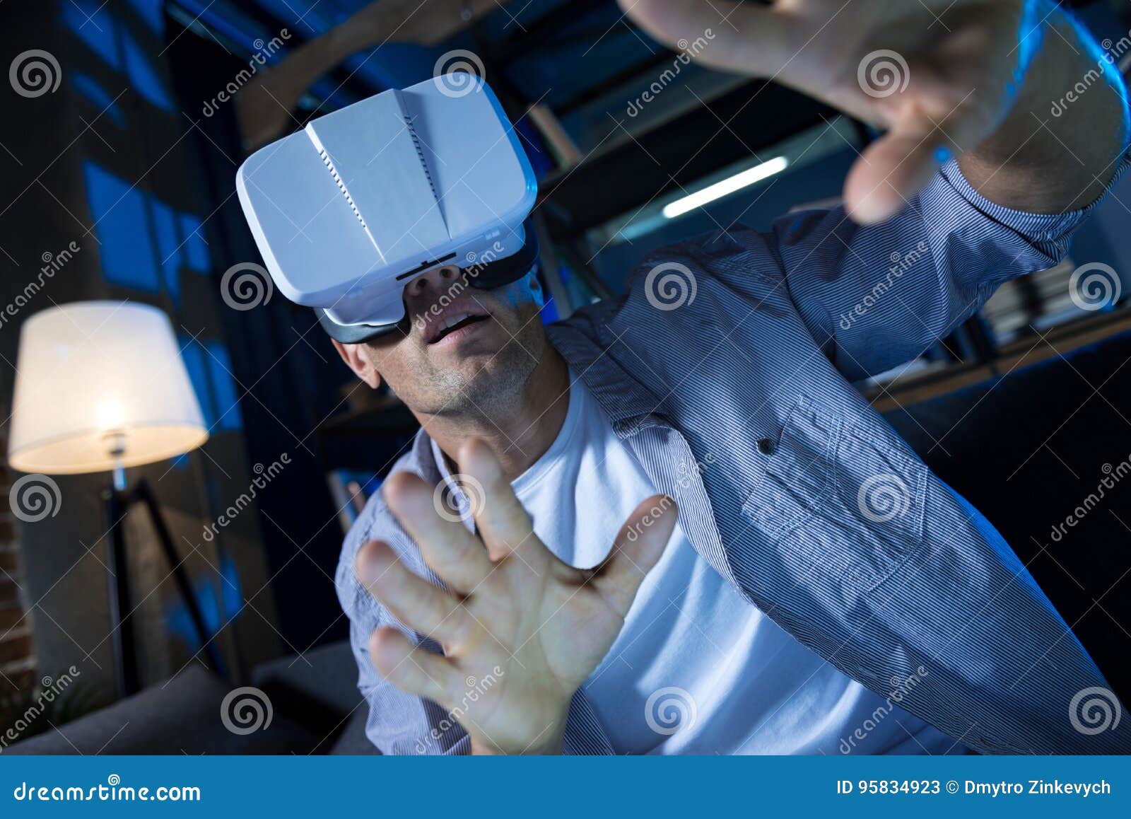Inventive Devoted Man Exploring New Dimensions of Technology Stock ...