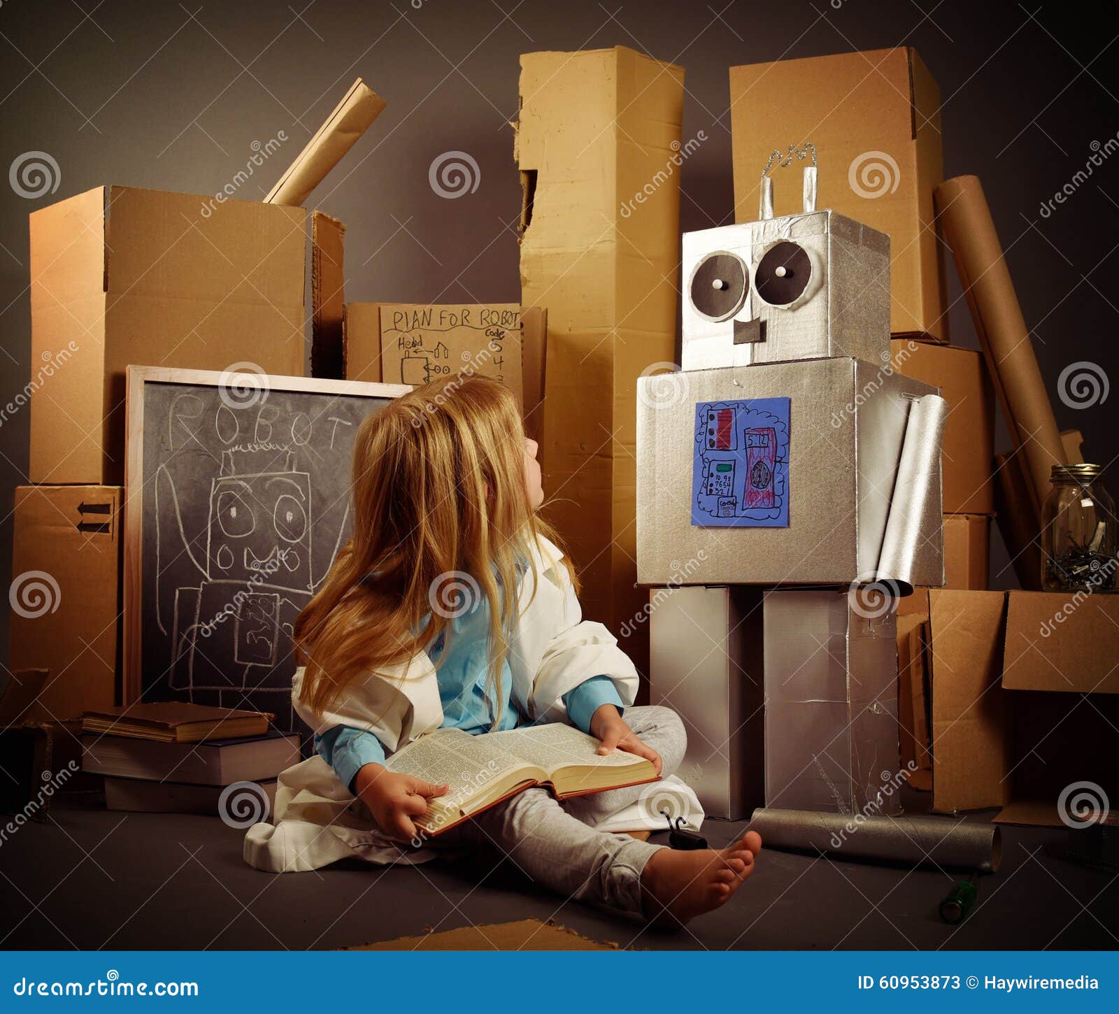 Inventor Creating Robot Box Del Niño Imagen de archivo - Imagen de ...