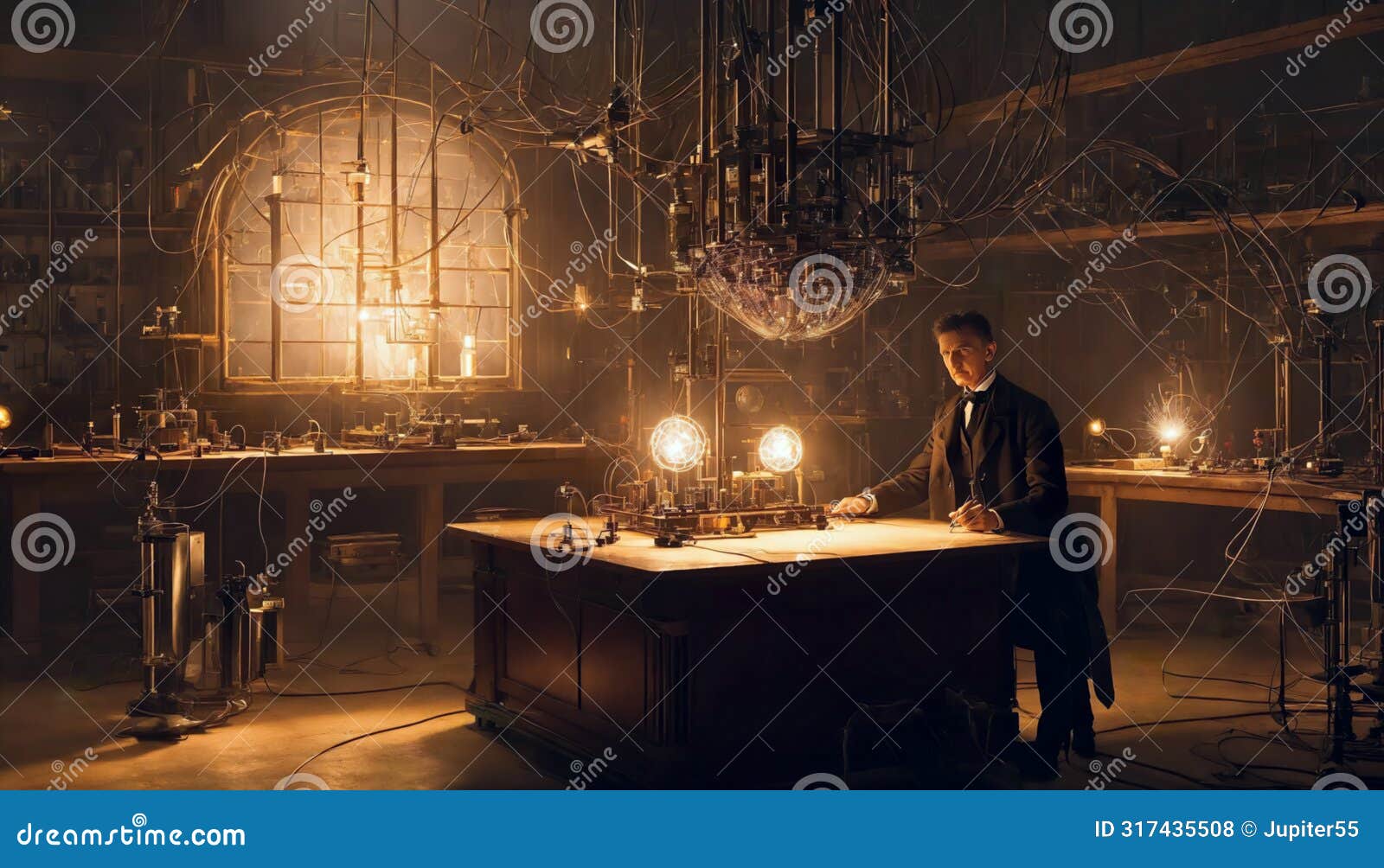 Inventor Genius With Lighting Bulb Electricity Experiment. Nikola Tesla ... Inventor Genius With Lighting Bulb Electricity Experiment. Nikola Tesla ...