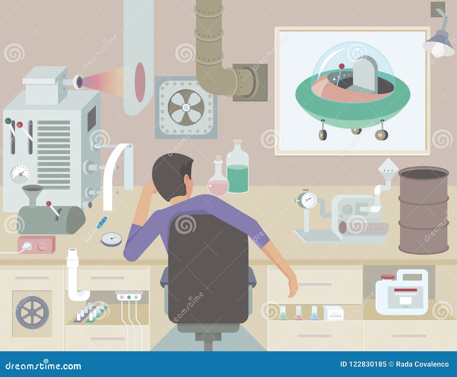 The inventor at work stock vector. Illustration of crazy - 122830185