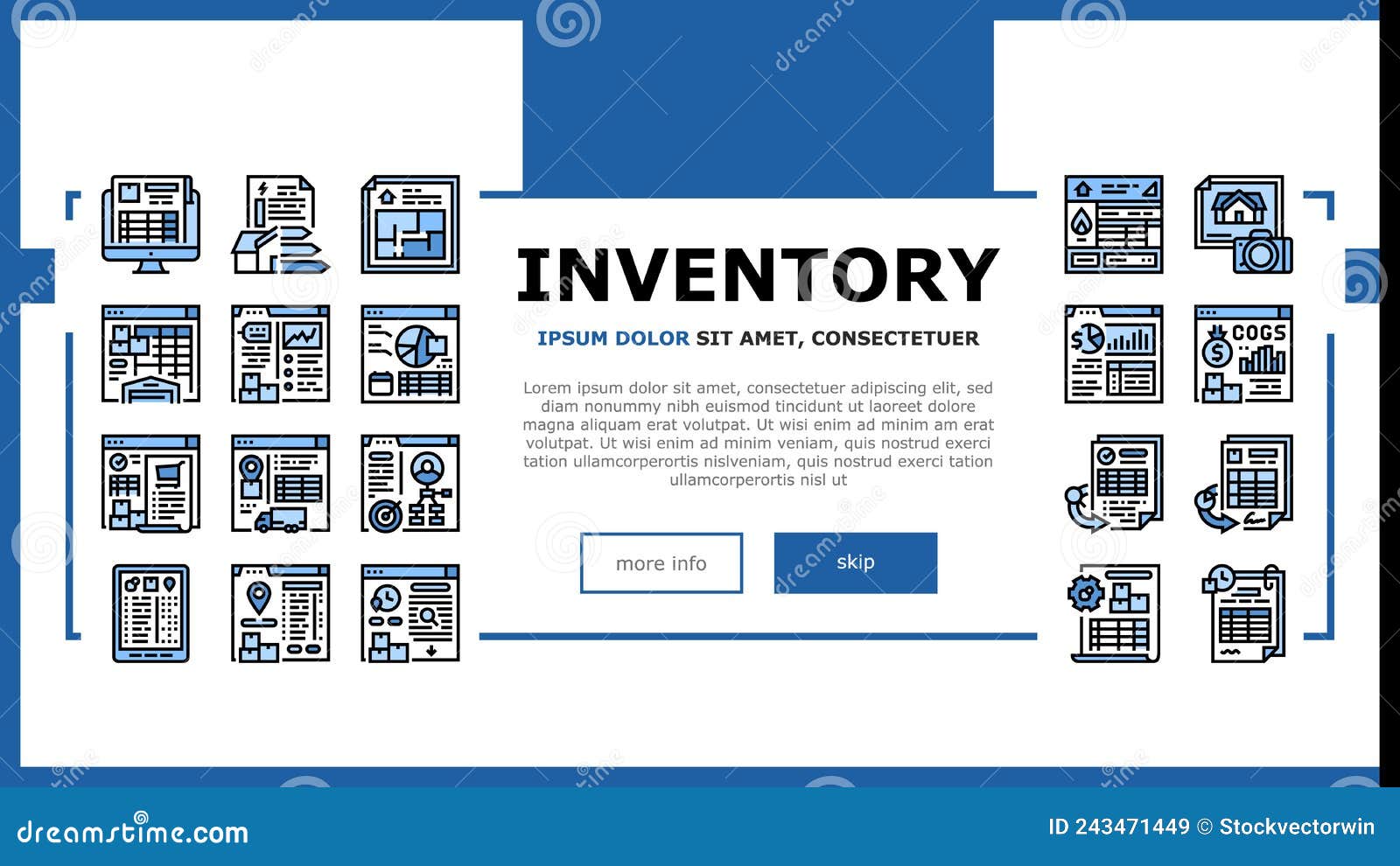 Inventory Analytics and Report Landing Header Vector Stock Illustration ...