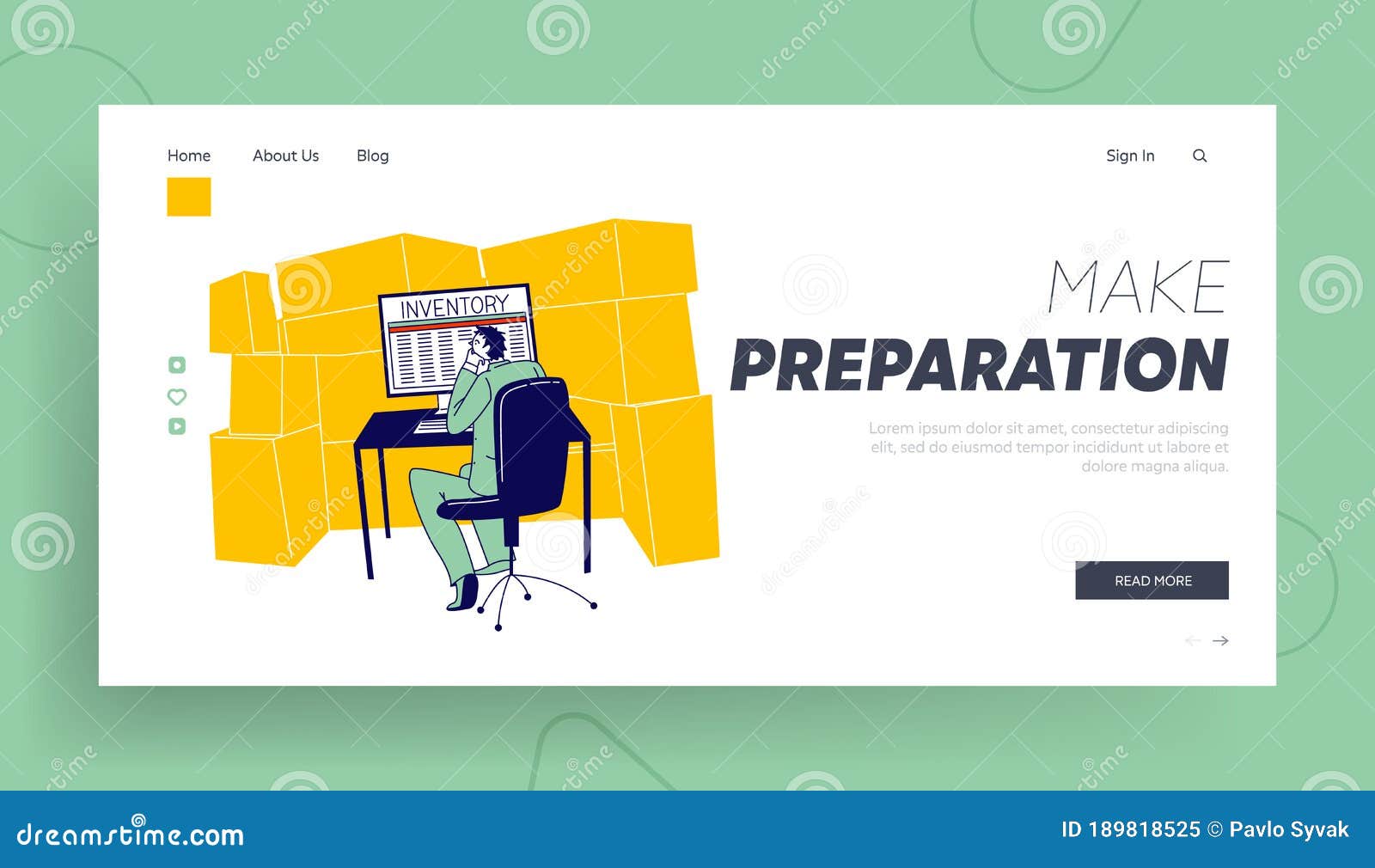 Inventory Landing Page Template. Manager Male Character Sitting in ...