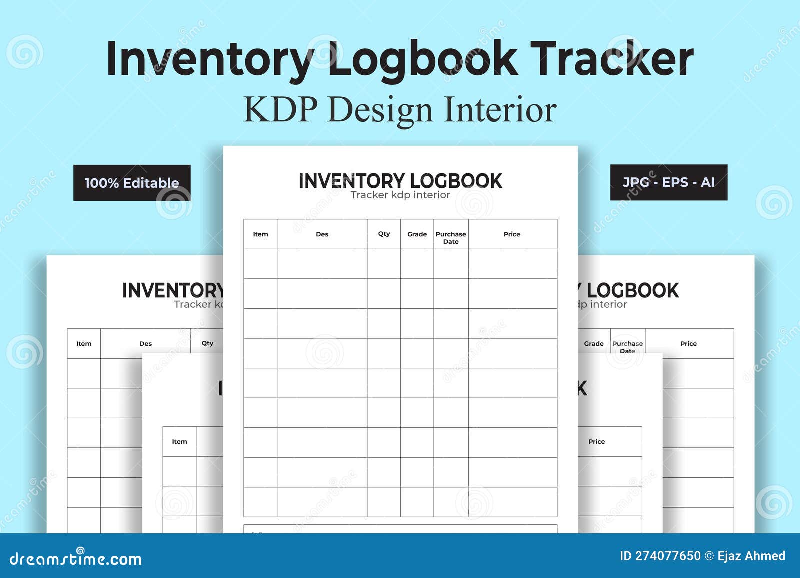 Inventory Logbook Tracker KDP Interior Stock Vector - Illustration of ...