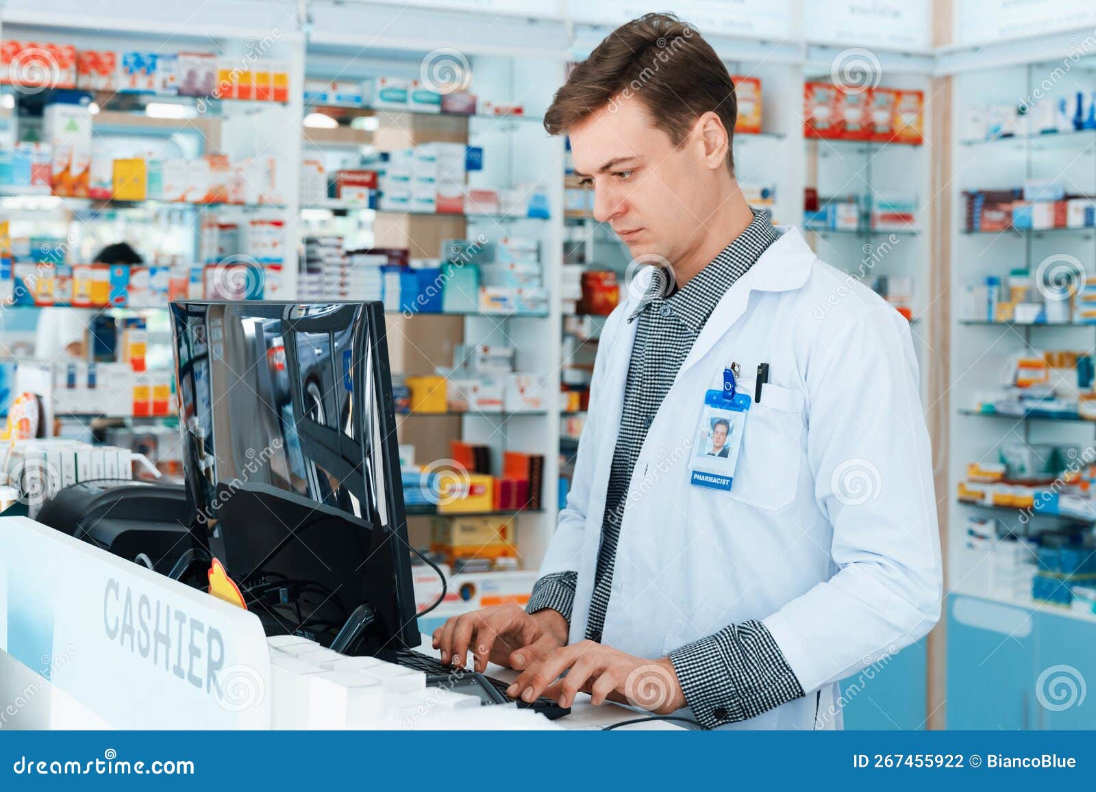 Inventory Work in Qualified Drugstore with Male Pharmacist Using ...