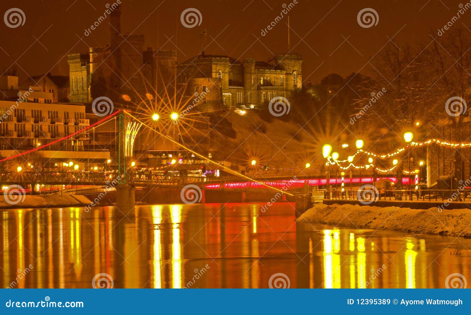 Inverness Castle and the River Ness at Night. Stock Image - Image of ...