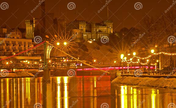 Inverness Castle and the River Ness at Night. Stock Image - Image of ...