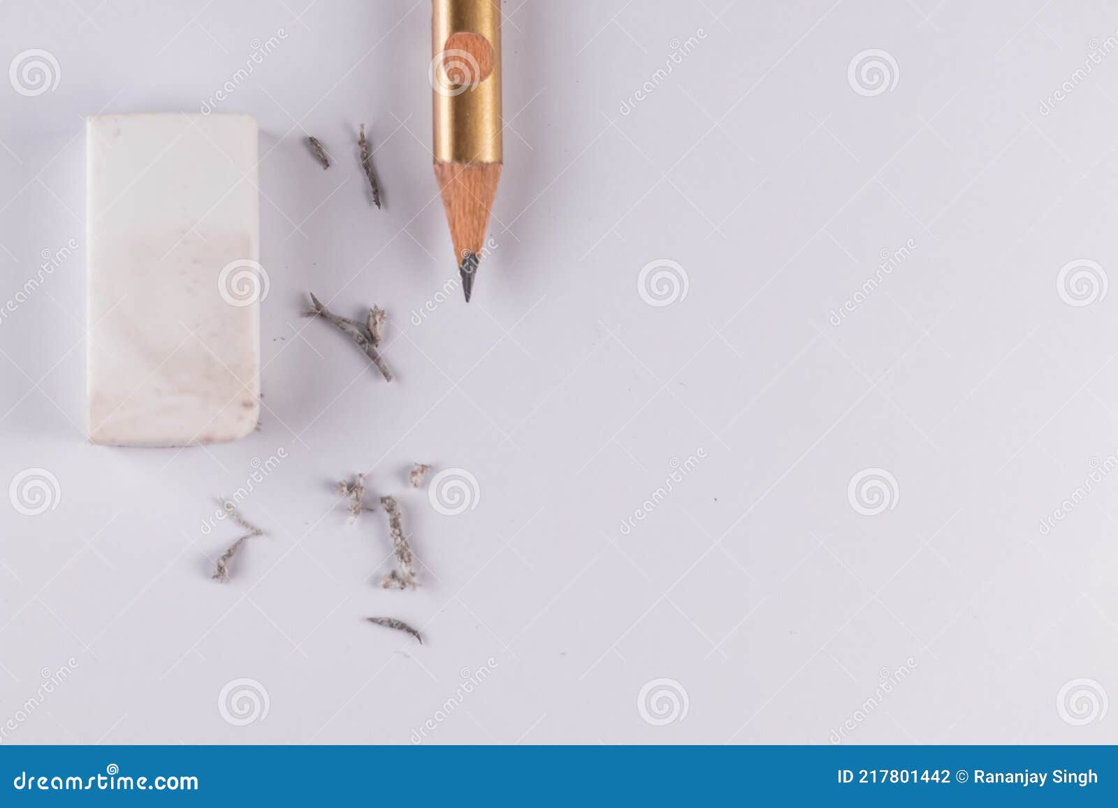 Close Up Eraser On Top Silver Pencil On Blue Gray Gradient Background ...