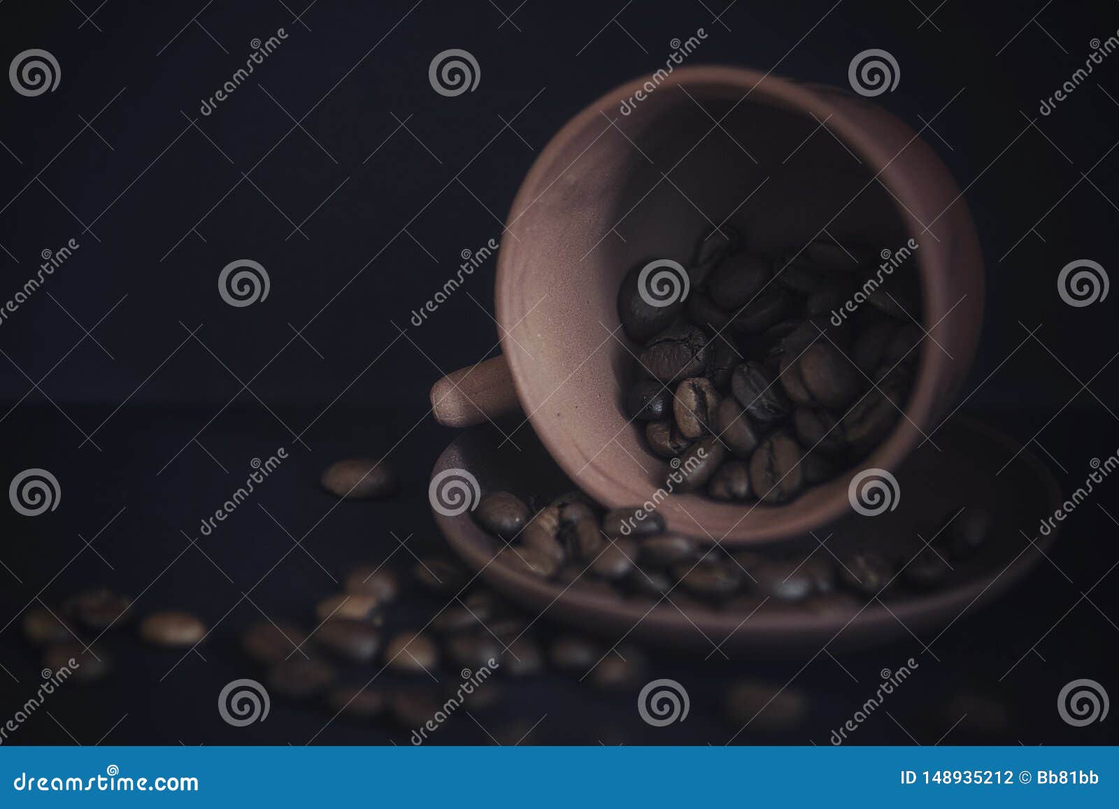 Inverted Cup in a Saucer with Scattered Coffee Beans Stock Photo ...