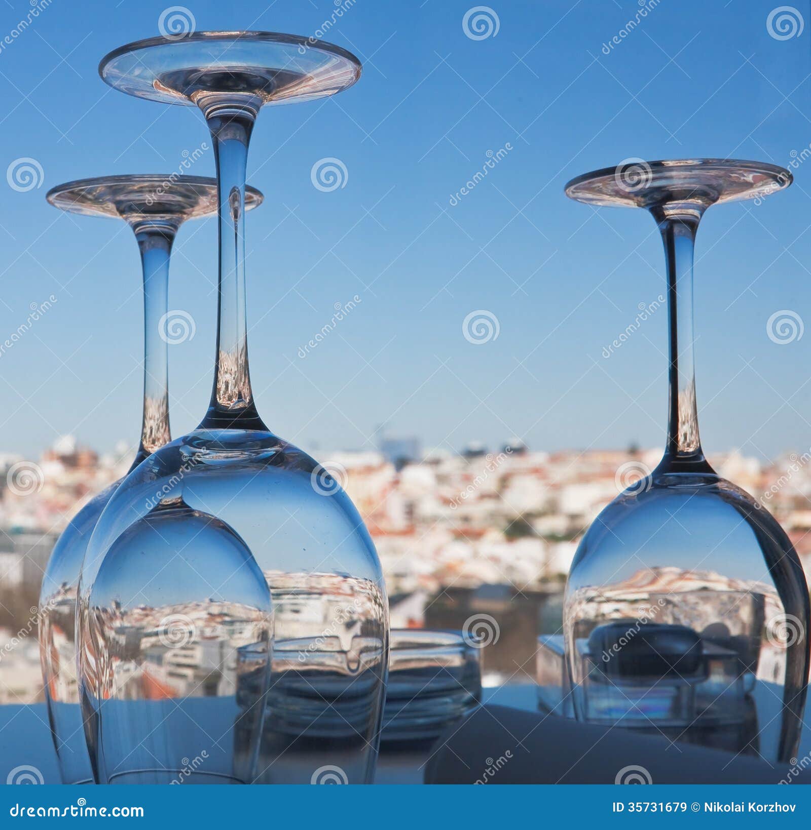 Inverted Glasses with Reflective Stock Image - Image of drink ...