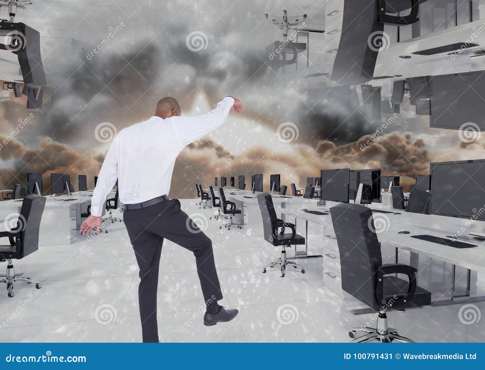 Inverted Office in the Clouds Explosion Stock Image - Image of bright ...