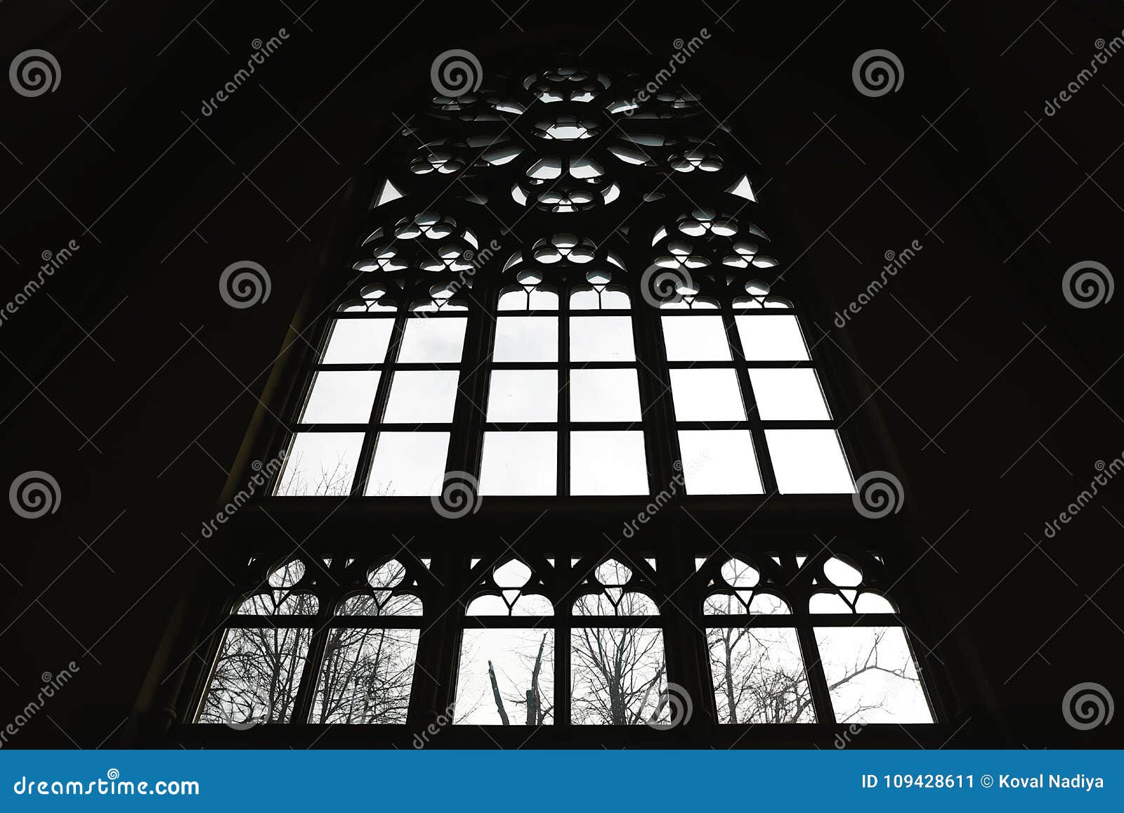 Inverted Silhouette of Large Medieval Window in Backlight in Gothic ...