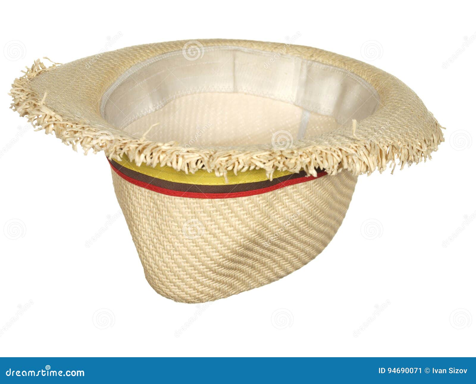 Inverted Straw Hat with Colorful Ribbon Isolated on White Background ...