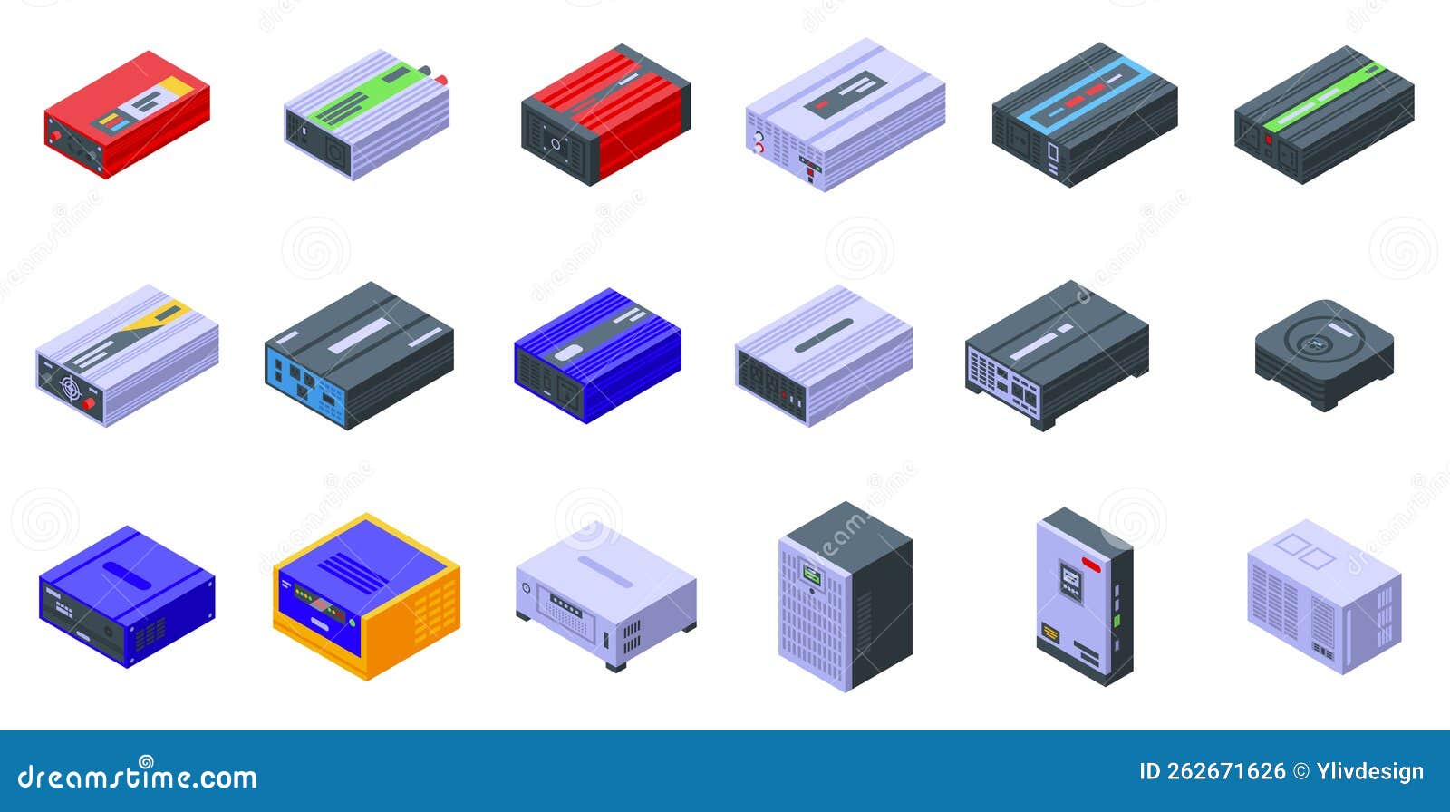 Inverter Icons Set Isometric Vector. Solar Technology Stock ...