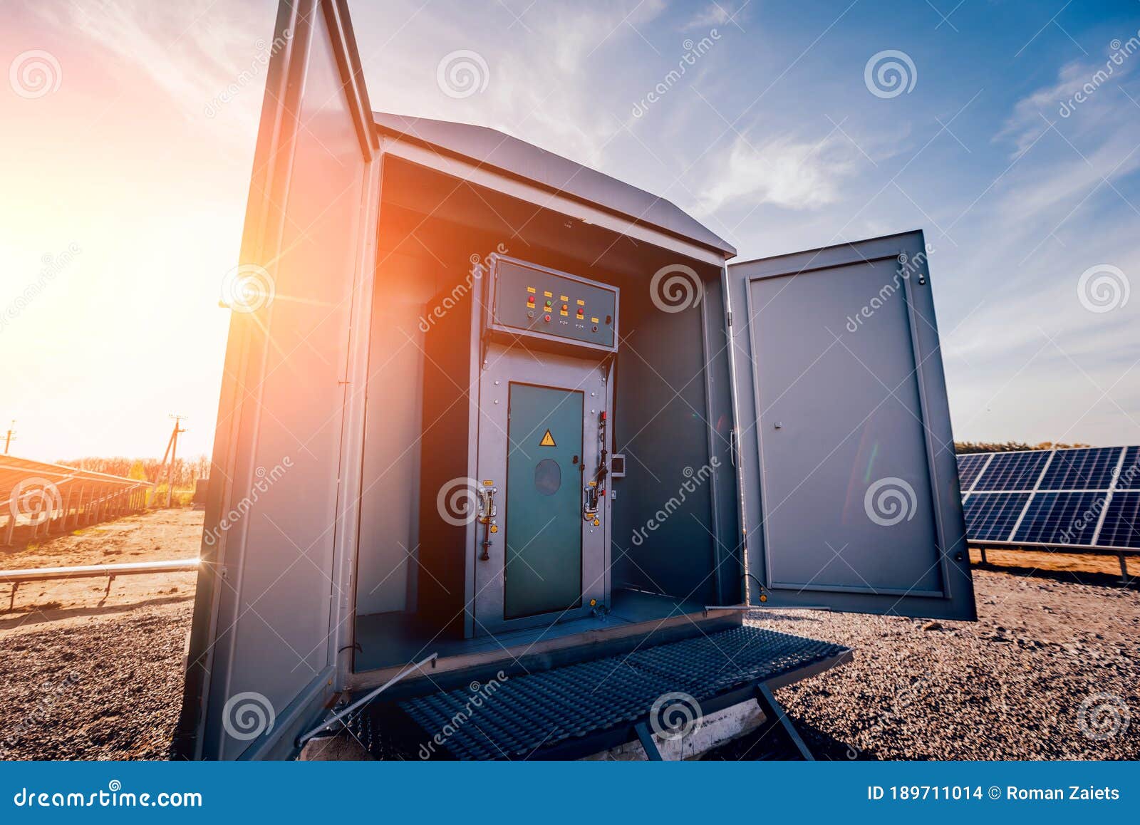 Inverter and Store Energy Building. Solar Cell Park Stock Photo - Image ...