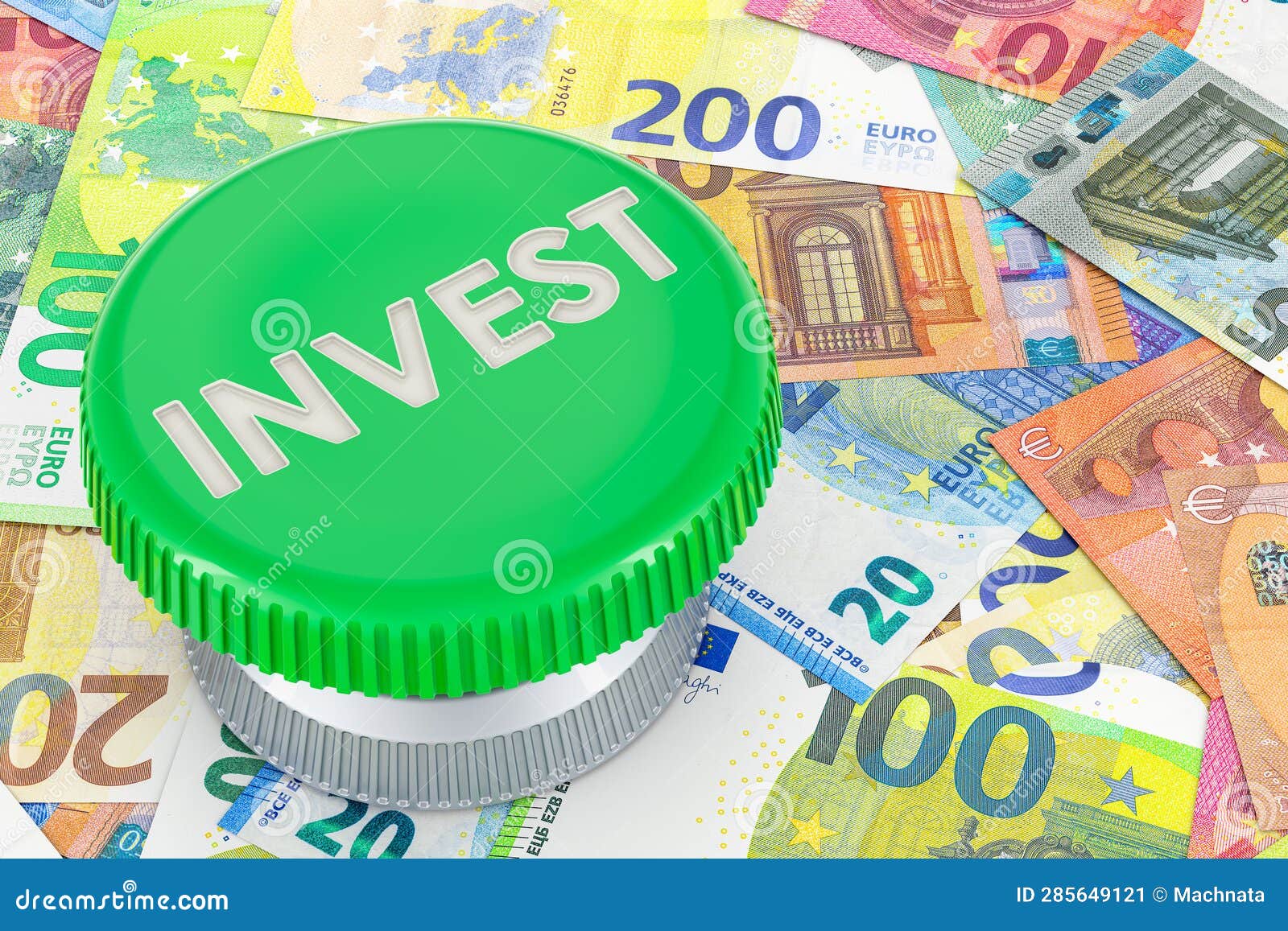 Invest Green Button on the Euro Background, 3D Rendering Stock ...