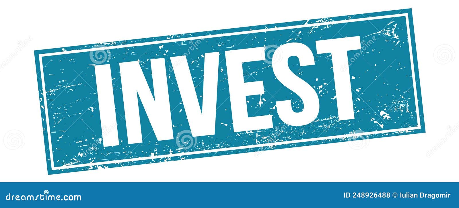 INVEST Text on Blue Grungy Rectangle Stamp Stock Illustration ...