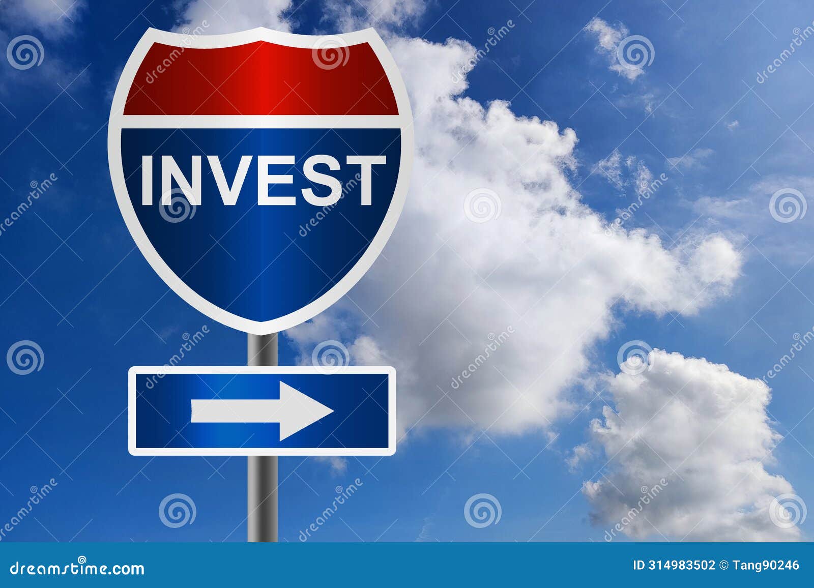 Invest Word with Red and Blue Road Sign Stock Illustration ...