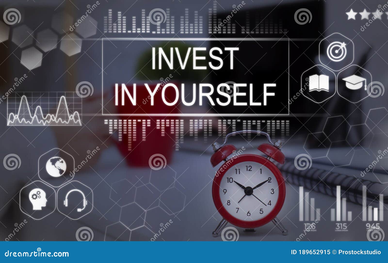 Invest in Yourself Phrase Over Background with Clock on Desk Stock ...