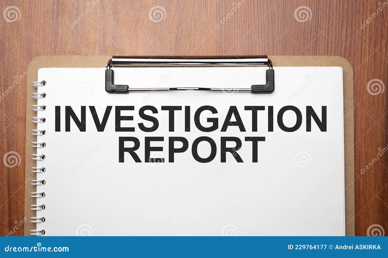 Investigation Report Text on White Paper on the Wood Table Stock Image ...
