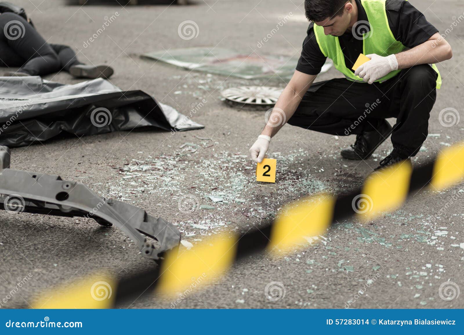 Investigation at Road Accident Area Stock Photo - Image of injury ...