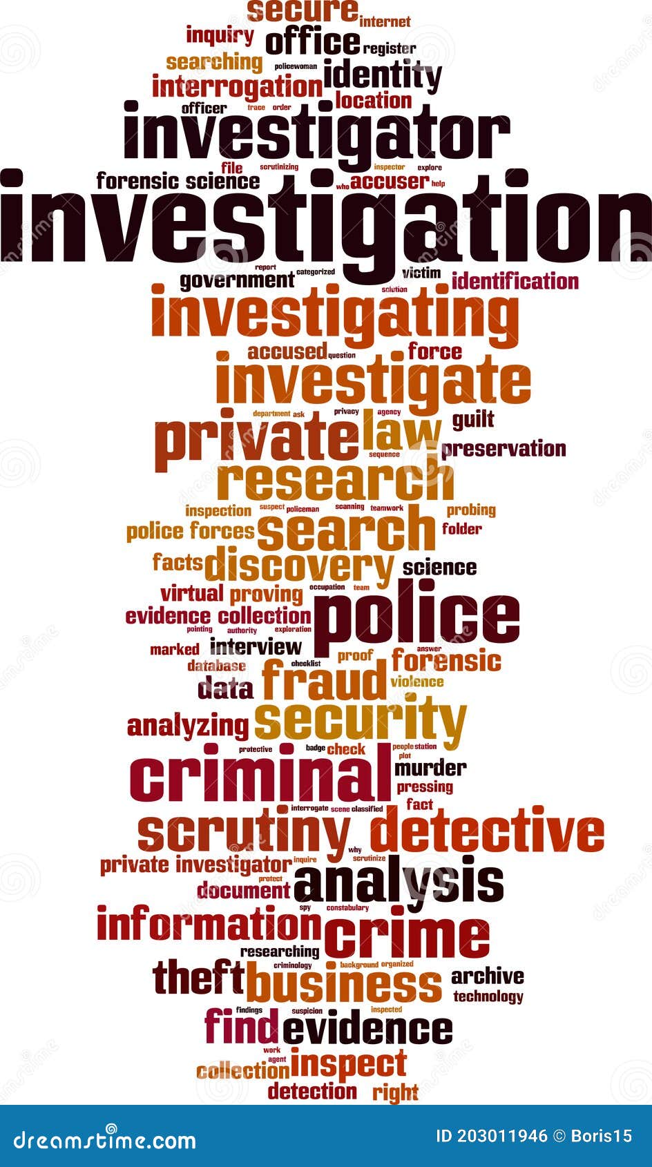 Investigation word cloud stock vector. Illustration of preservation ...