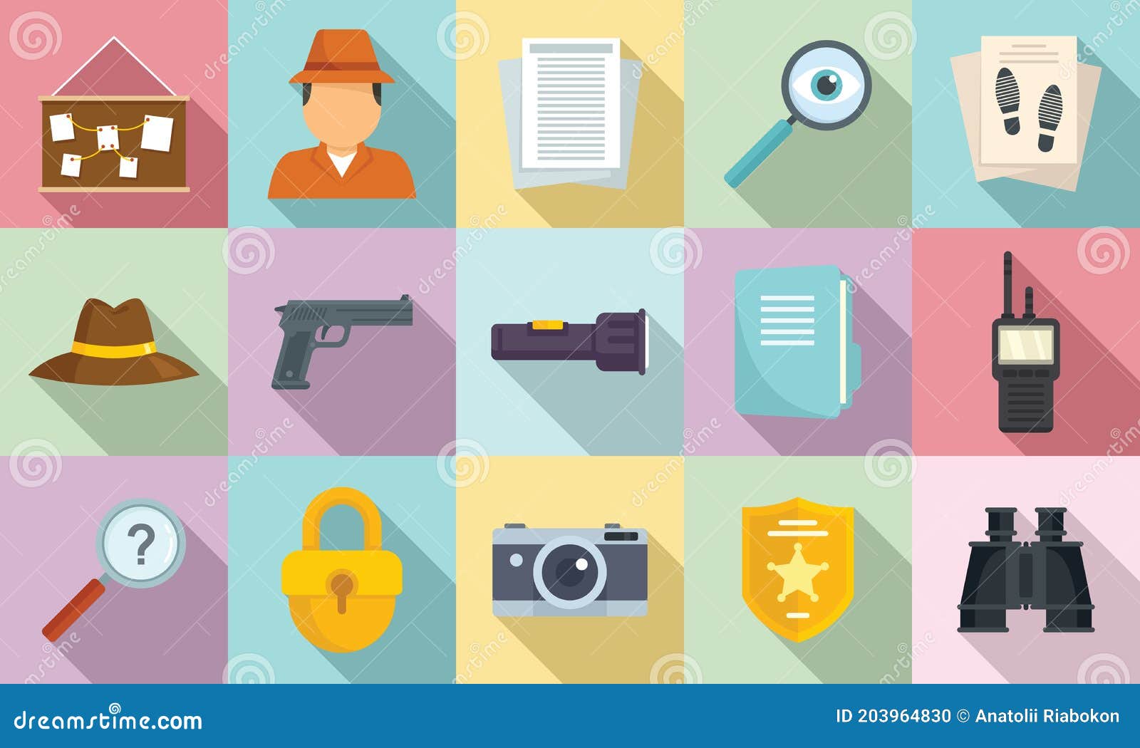 Investigator Icons Set, Flat Style Stock Vector - Illustration of ...