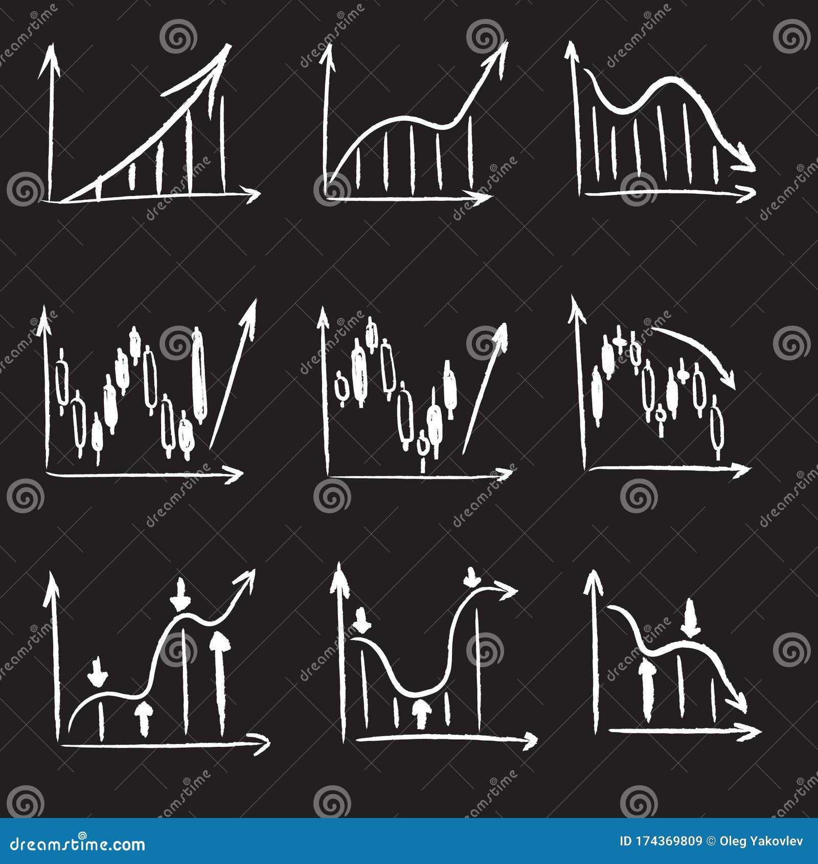 Investing graph icons set stock illustration. Illustration of icon ...