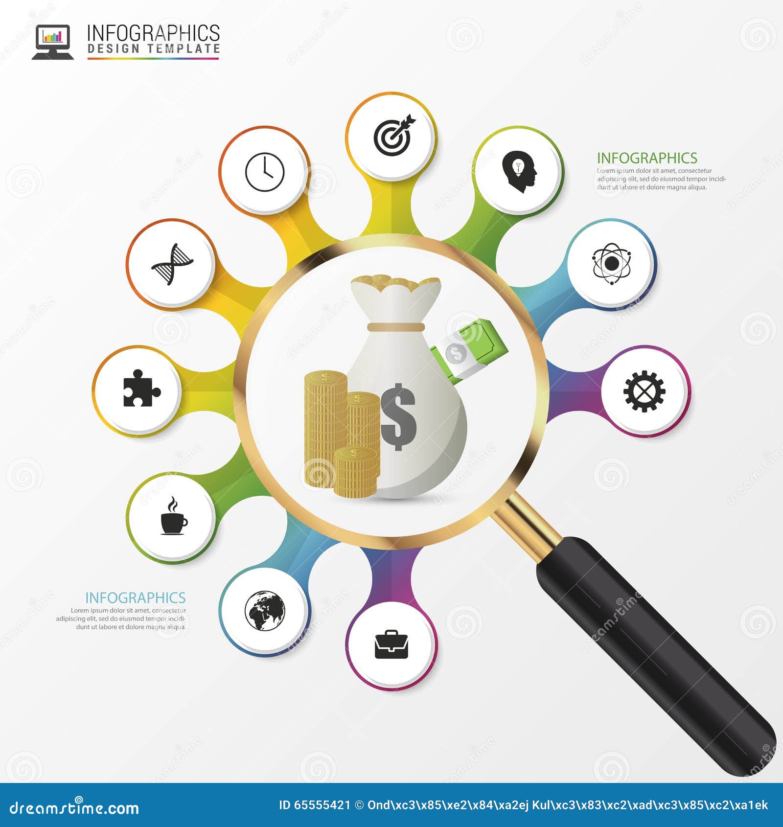 Investment Analysis Graphic Design Concept with Magnifying Glass ...