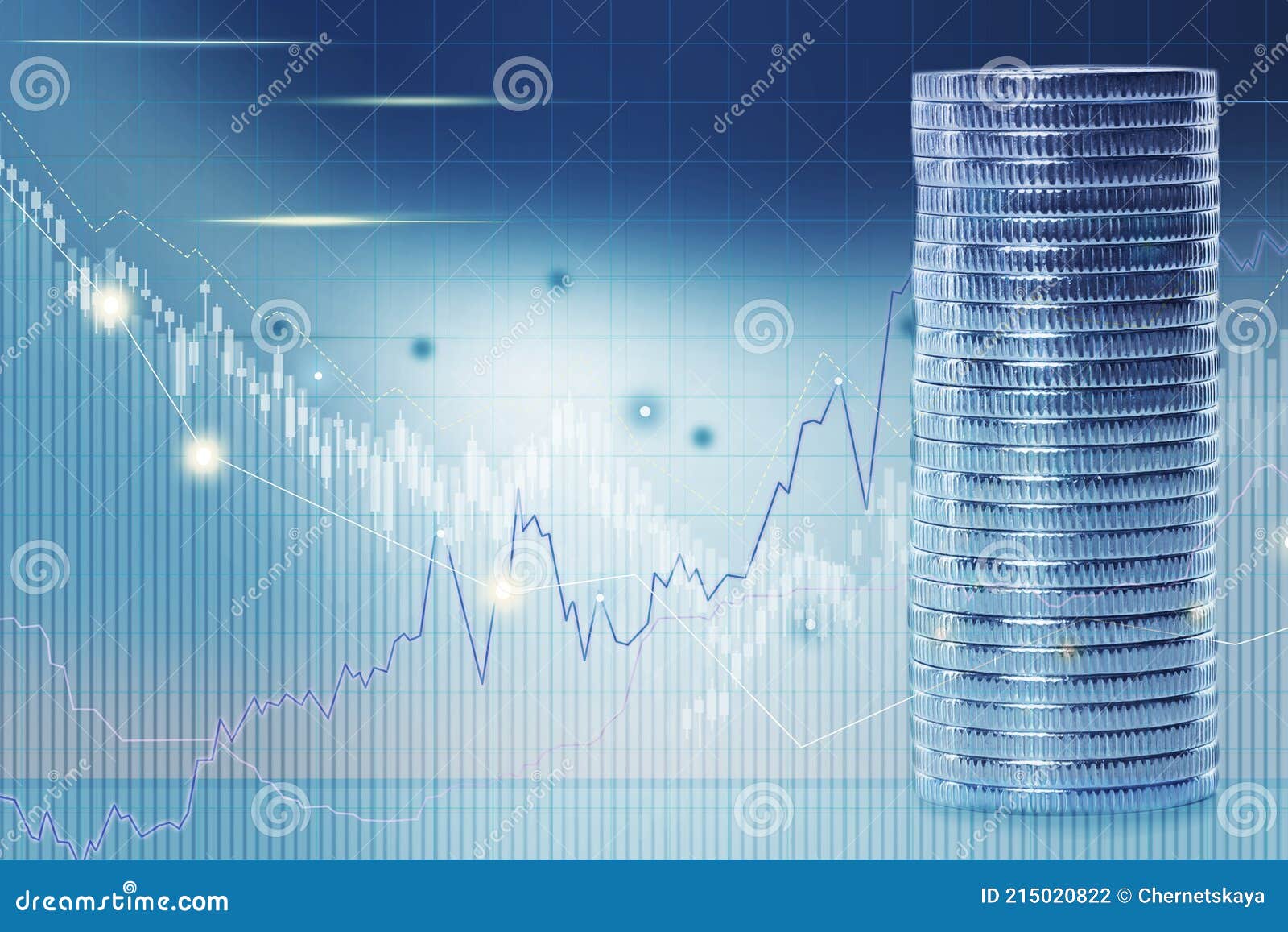 Investment Concept. Stack of Coins and Charts on Light Background Stock ...
