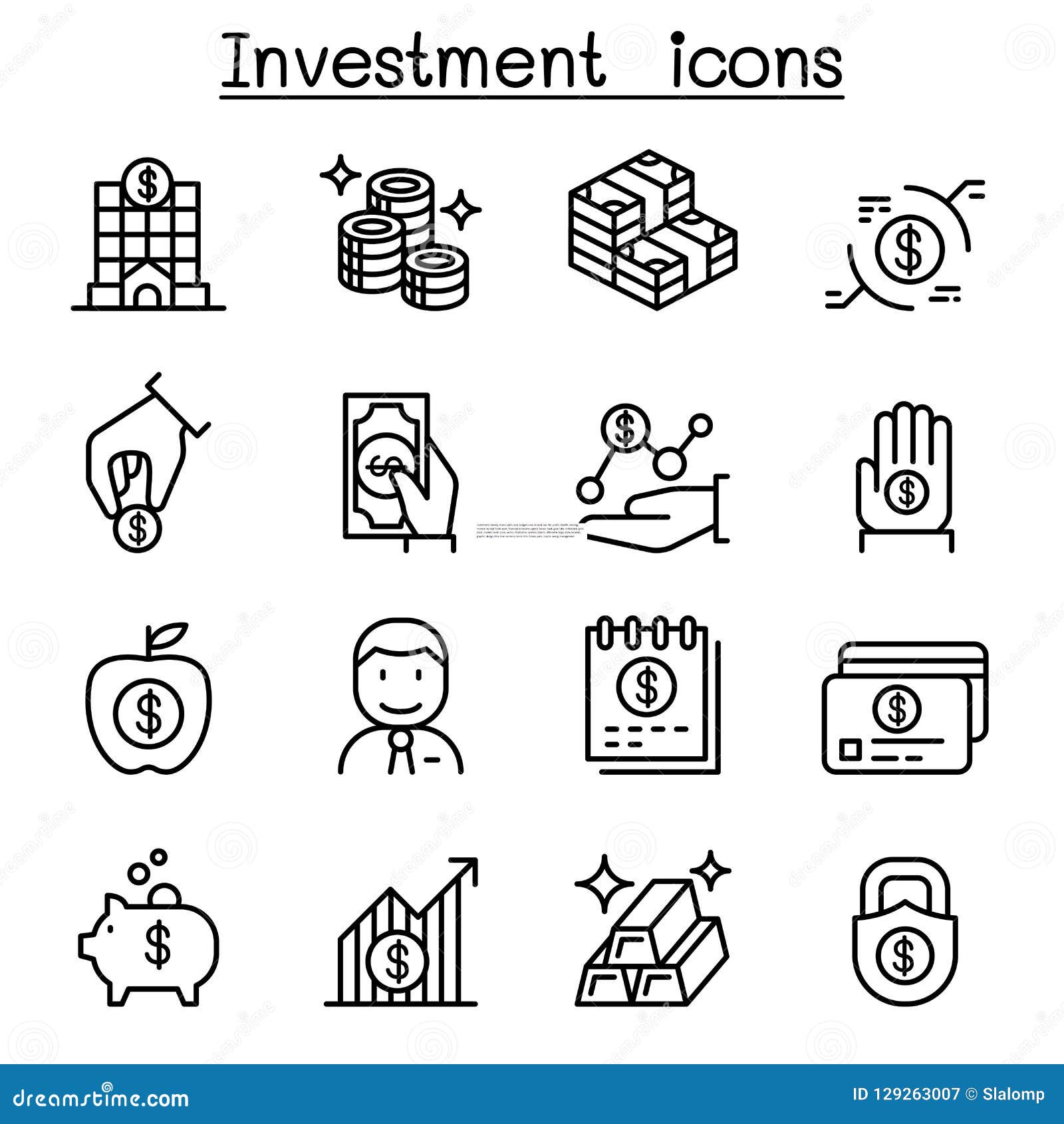 Investment Icon Set in Thin Line Style Stock Vector - Illustration of ...