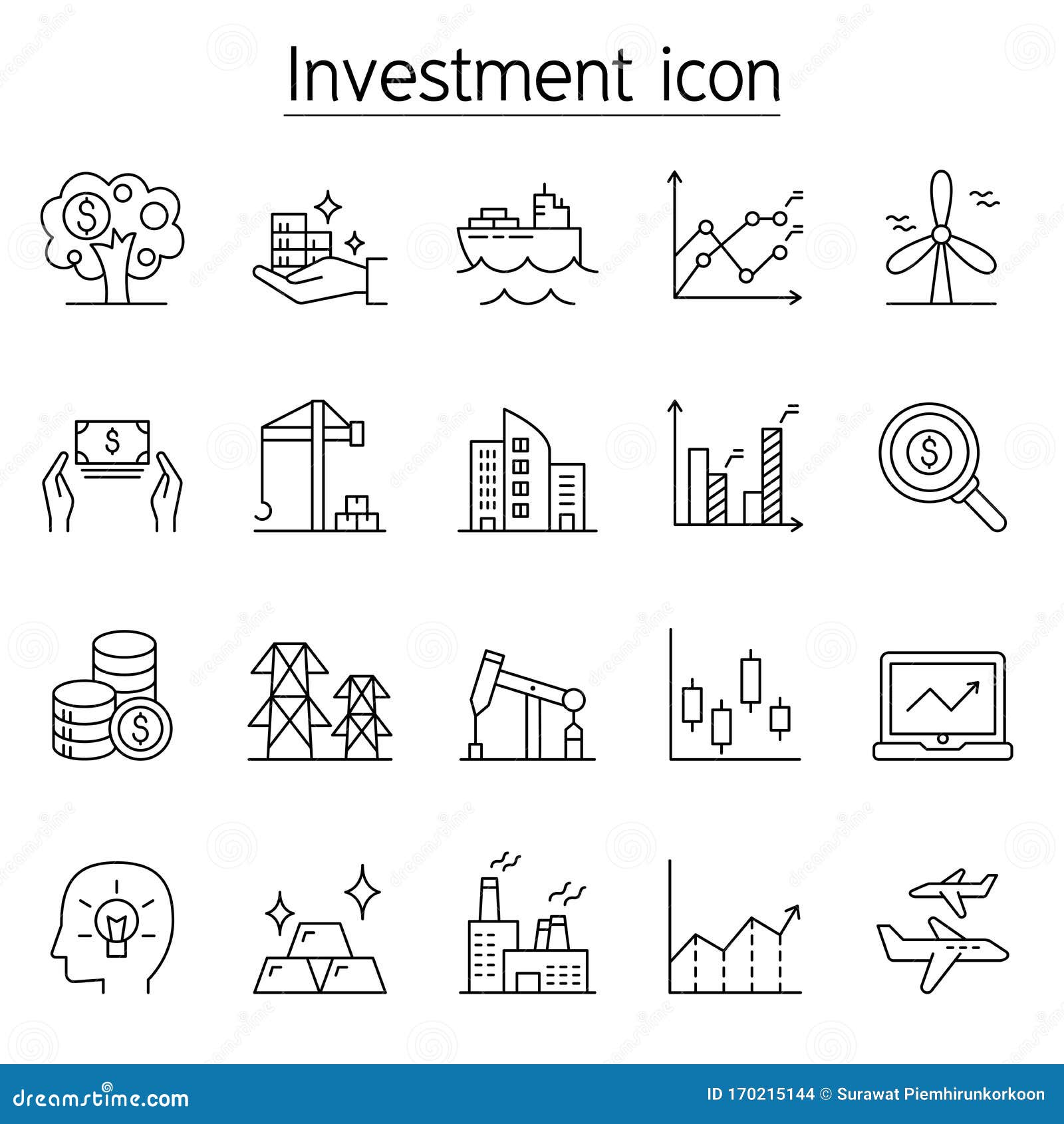 Investment Icon Set in Thin Line Style Stock Vector - Illustration of ...