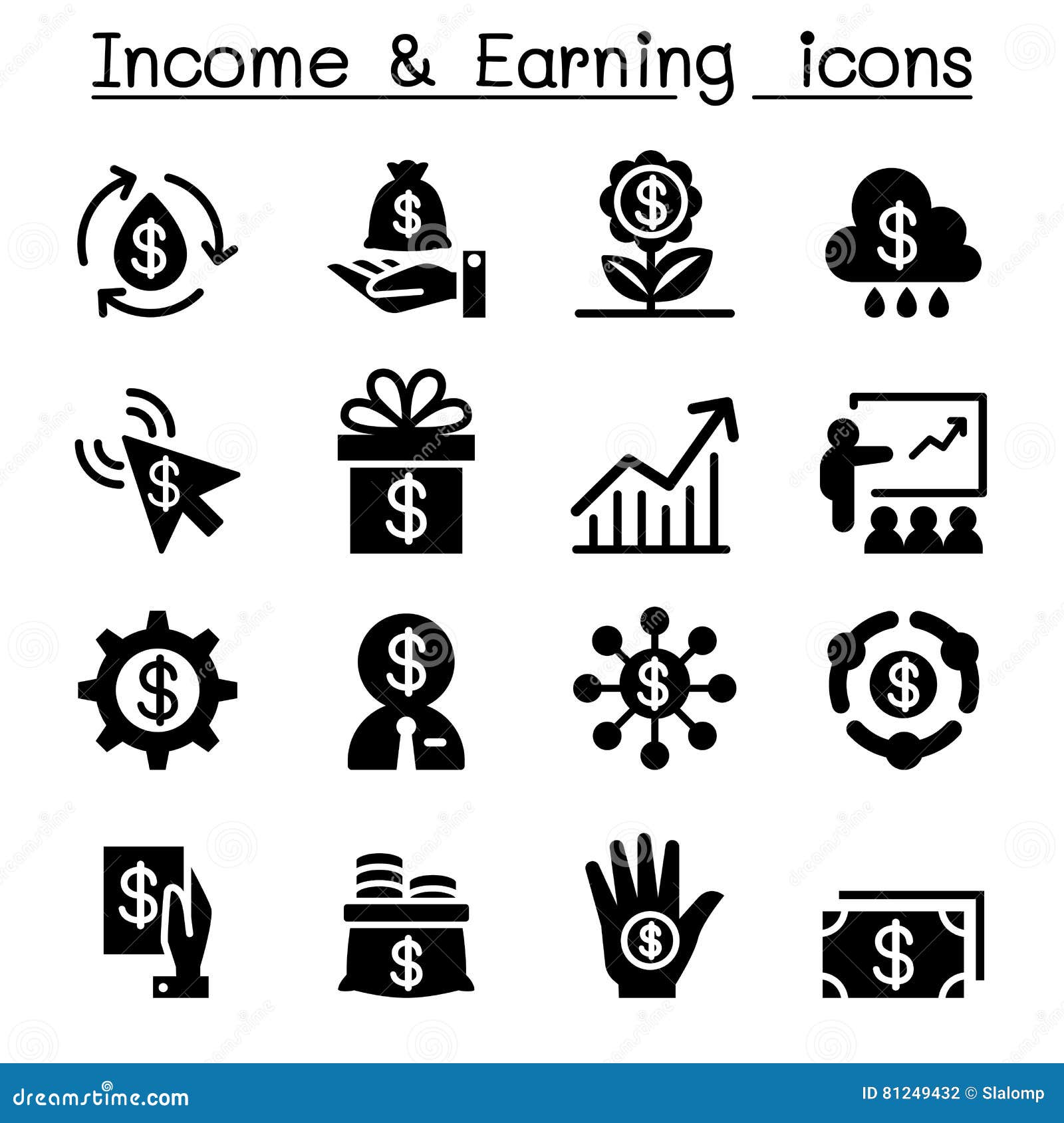 Investment, Income & Earning Icon Set Stock Vector - Illustration of ...