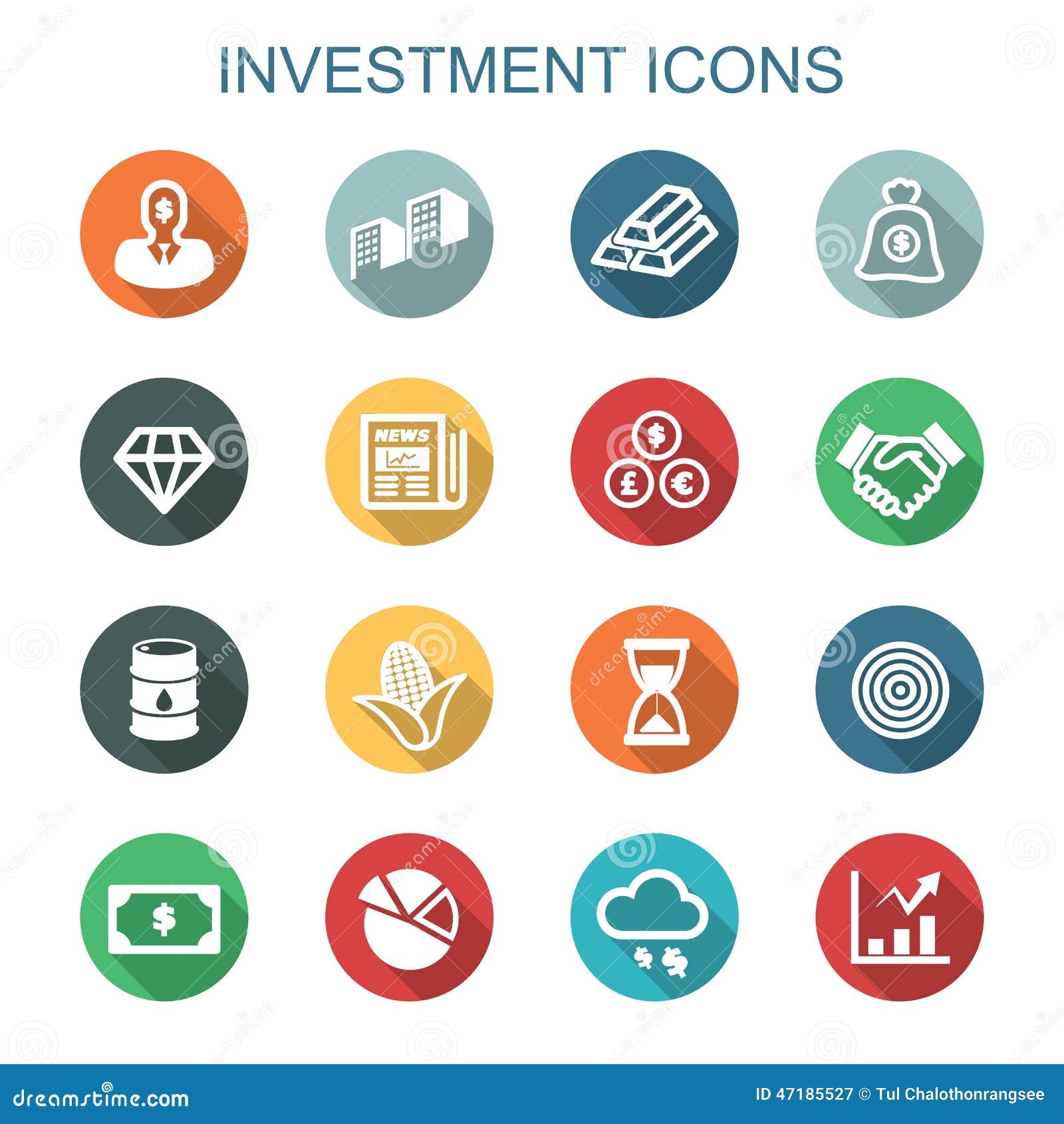 Investment Long Shadow Icons Stock Vector - Illustration of hand ...