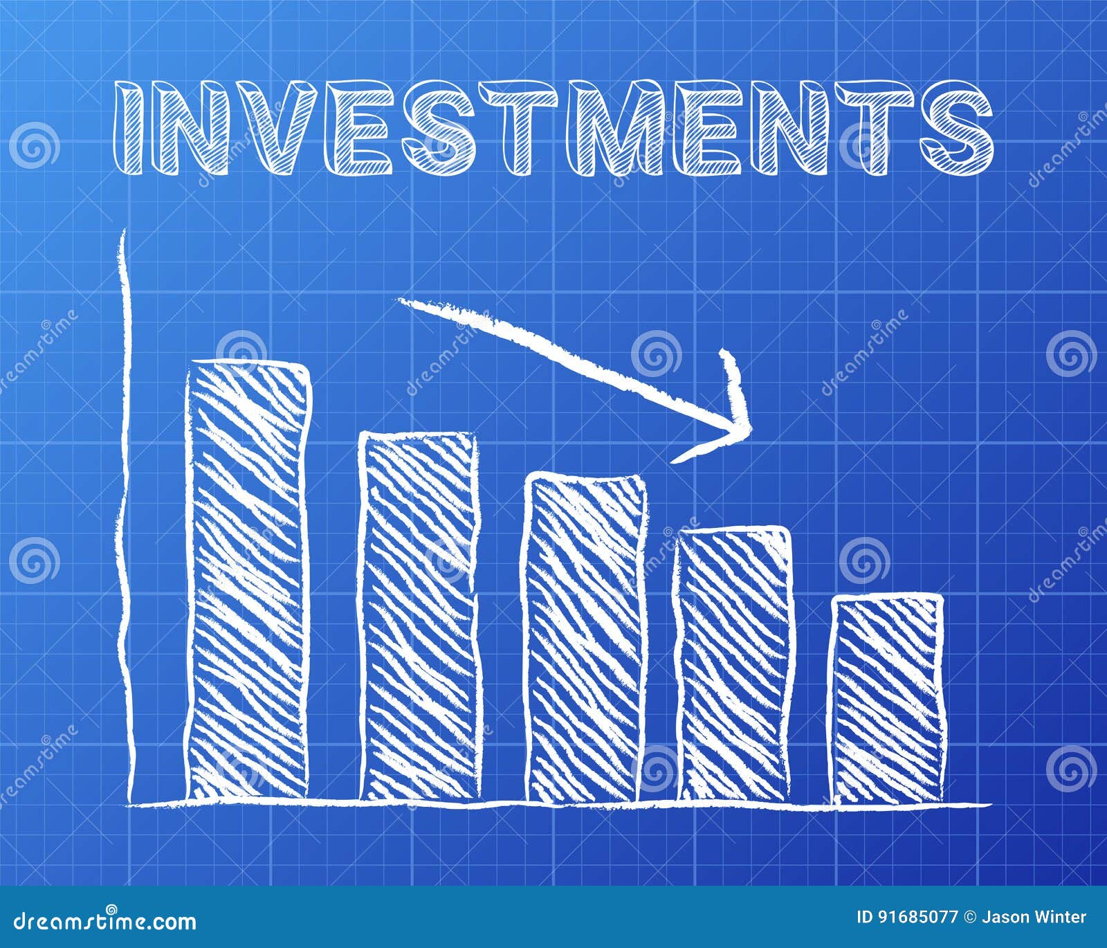 Investments Down Blueprint stock vector. Illustration of vector - 91685077