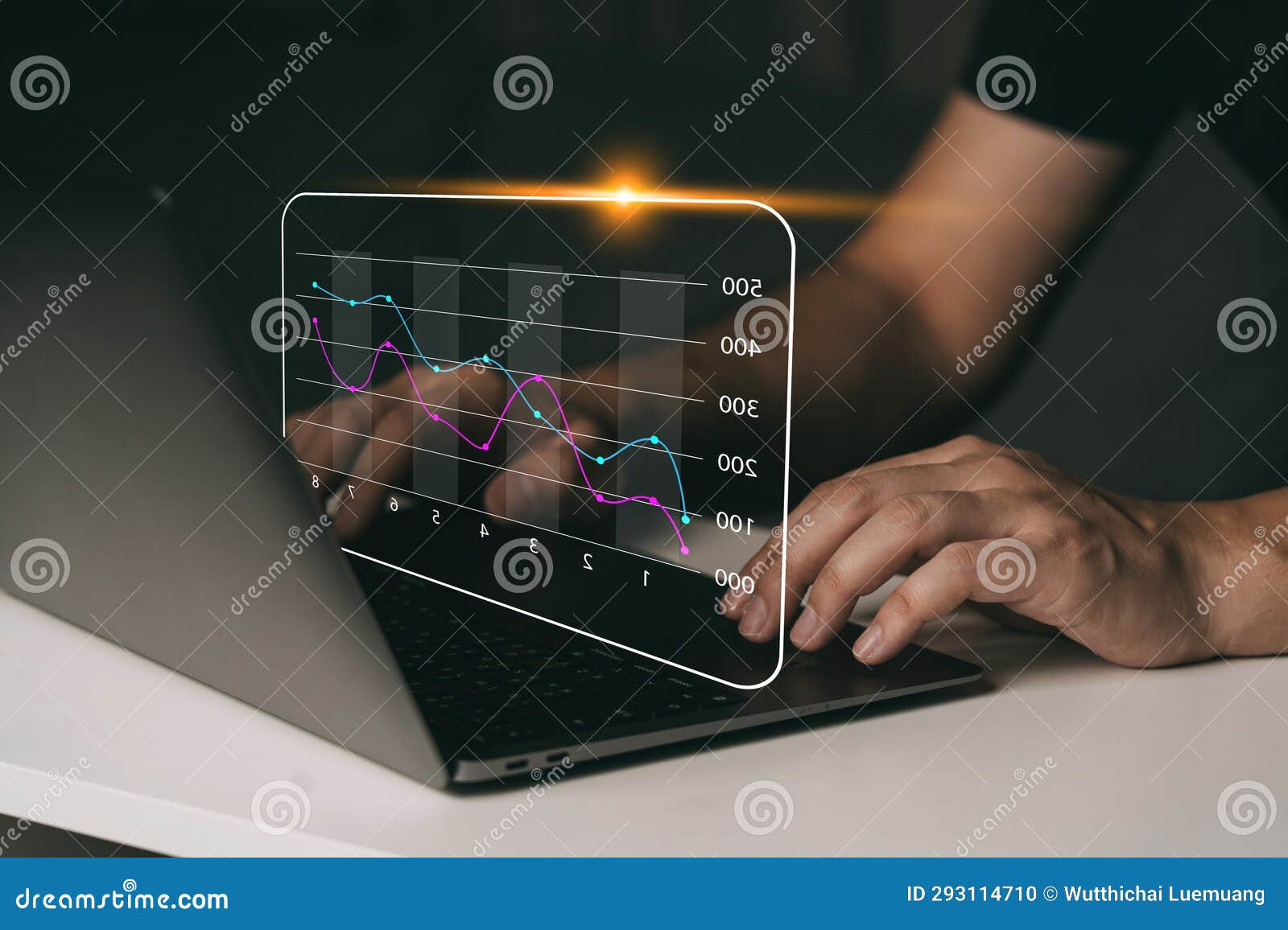 Investor Analysis with Stock Graph on Screen Stock Photo - Image of ...