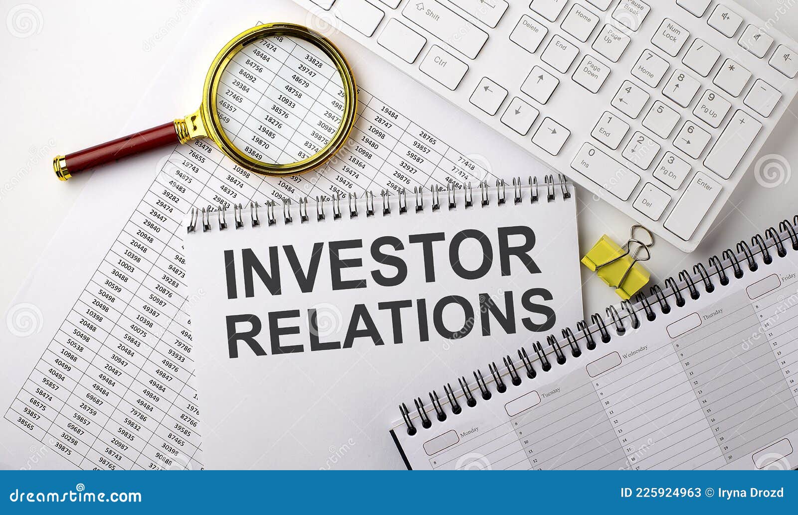 INVESTOR RELATIONS Text Written on a Notebook on Chart with Keyboard ...