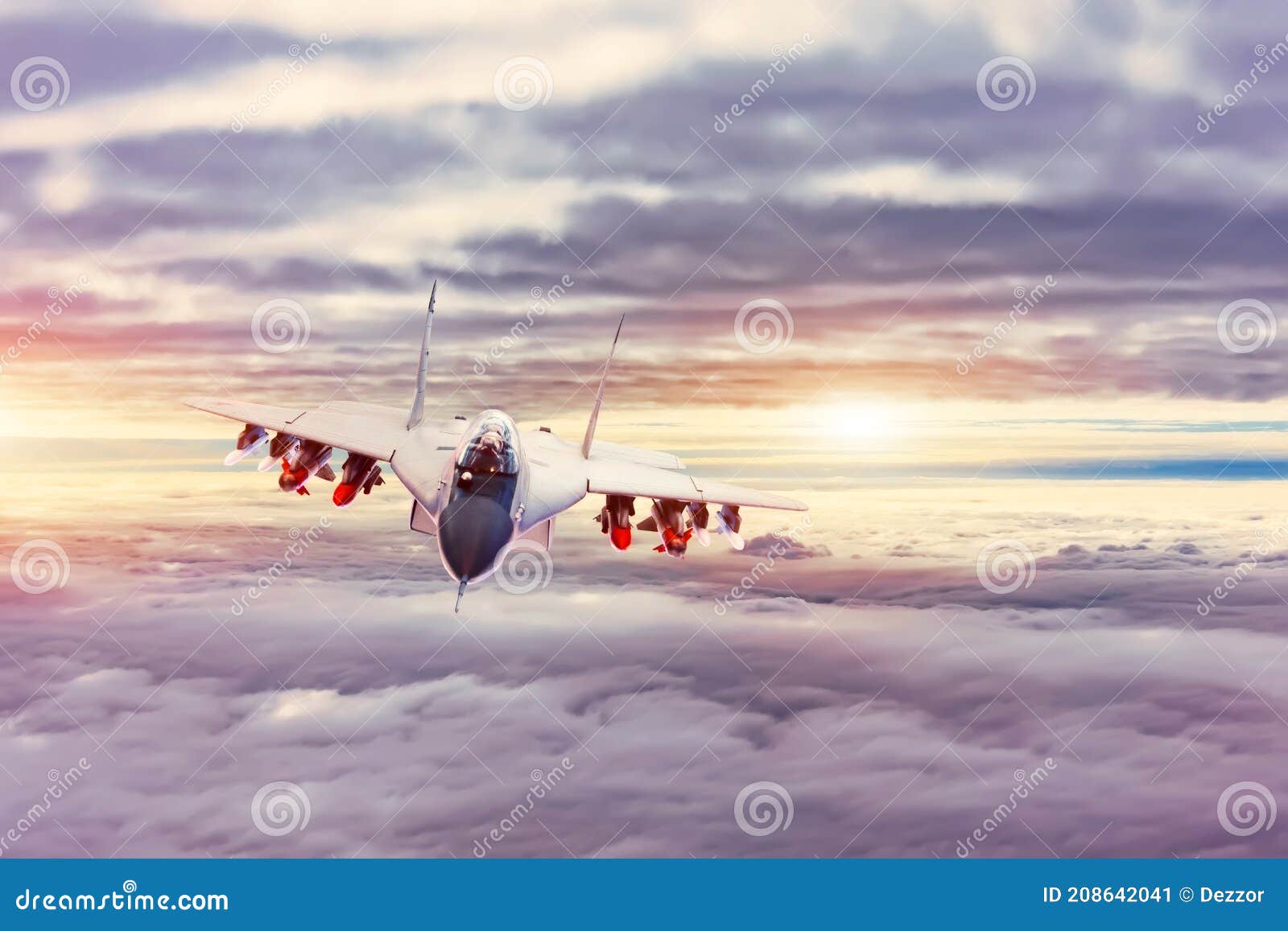 Invisible Fighter Plane Flying in the Clouds at Sunset Stock Image ...