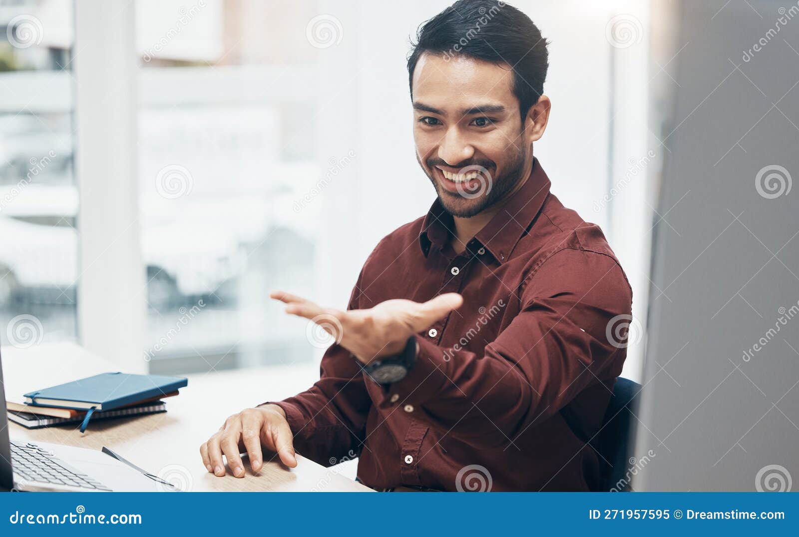 Invisible Hologram, Hand and Business Man in Office with Gesture for ...