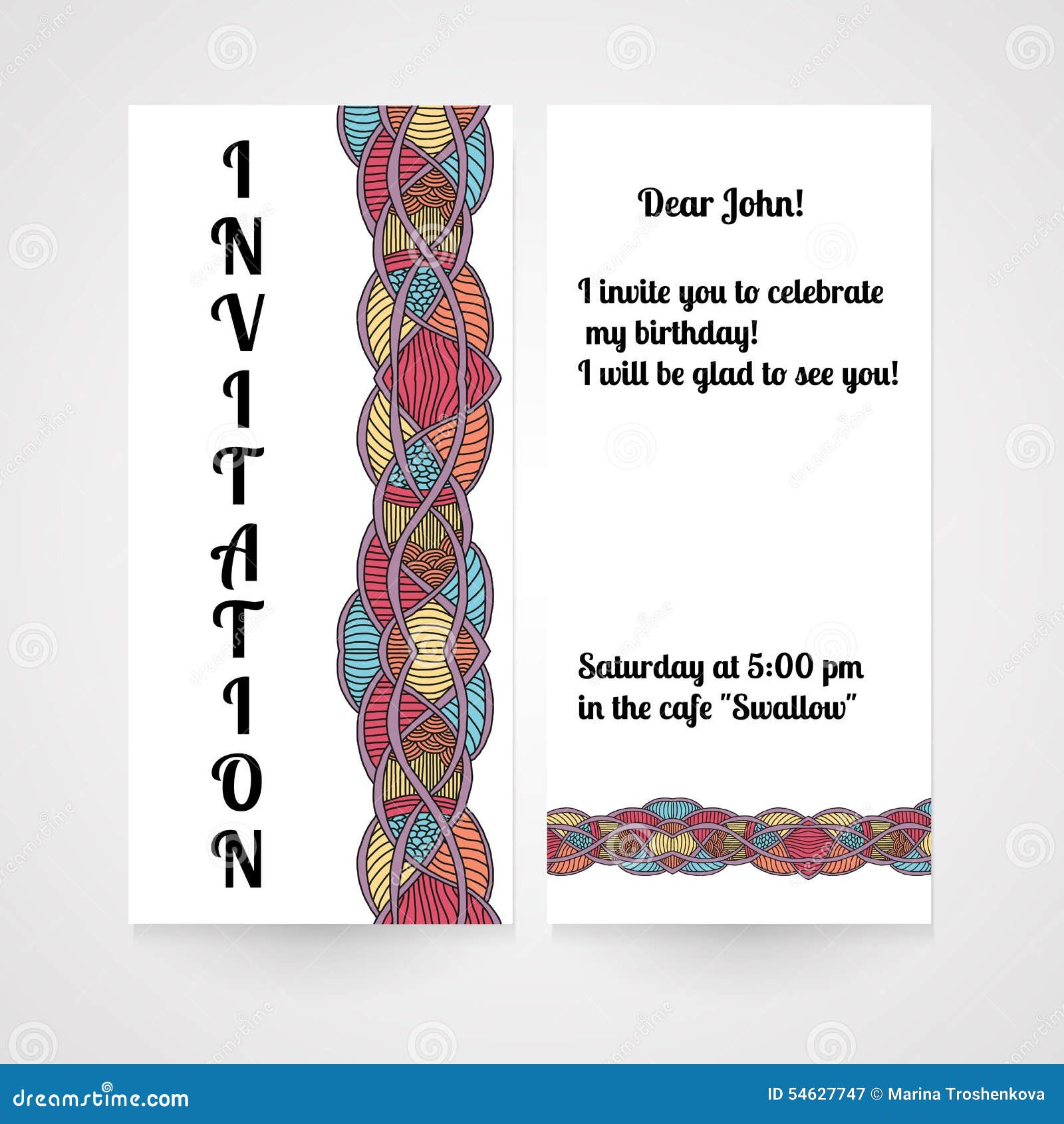 Invitation with Abstract Hand Drawn Pattern Stock Vector - Illustration ...
