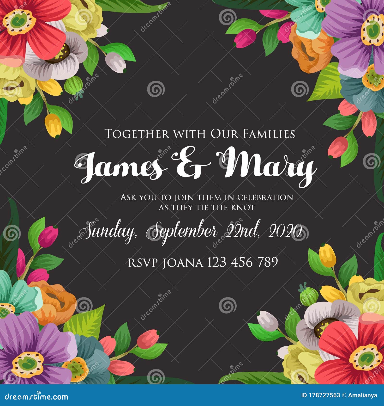 Invitation with Blossom Flower Border Stock Vector - Illustration of ...