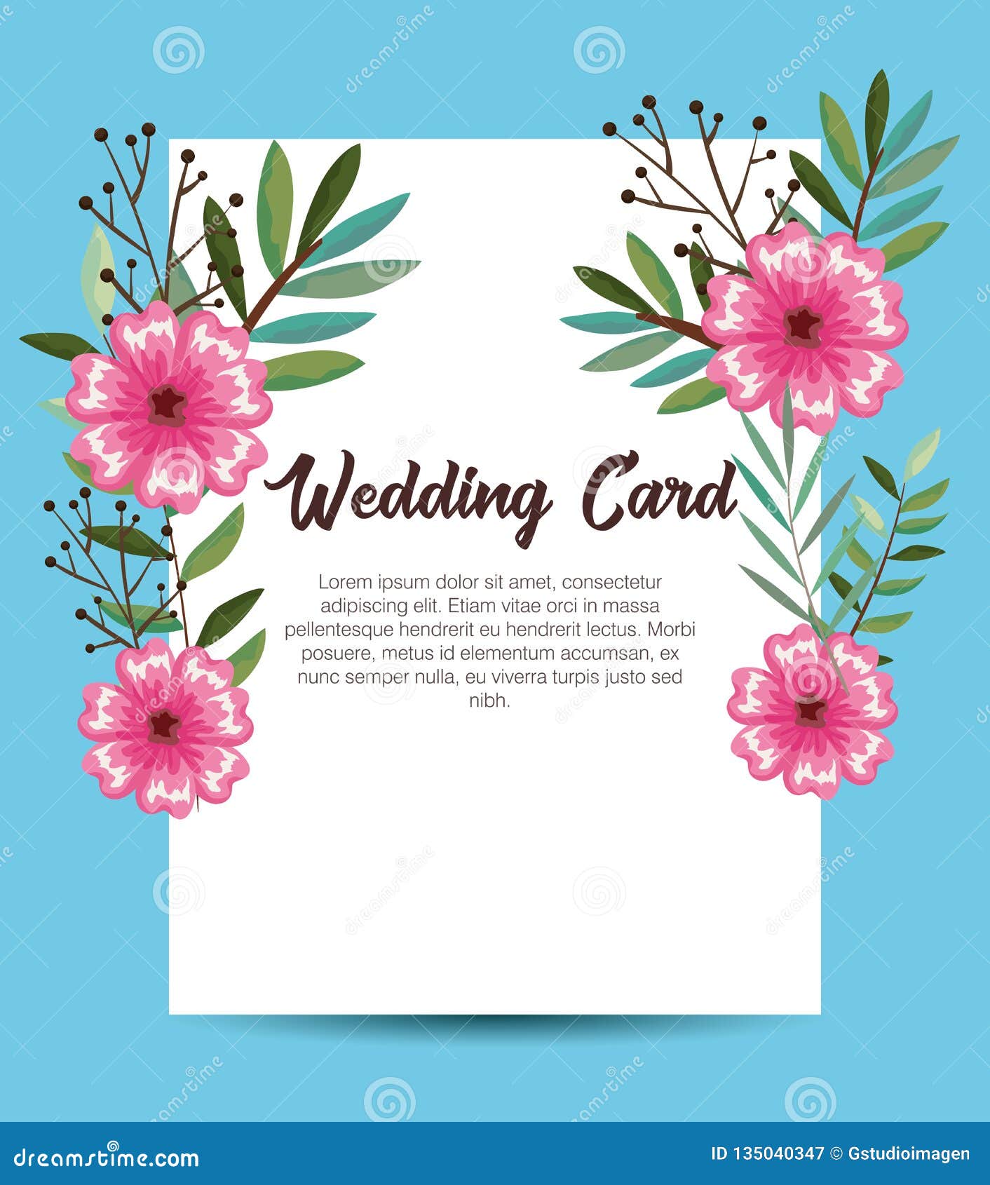 Invitation Card with Beautiful Flowers and Leafs Stock Vector ...