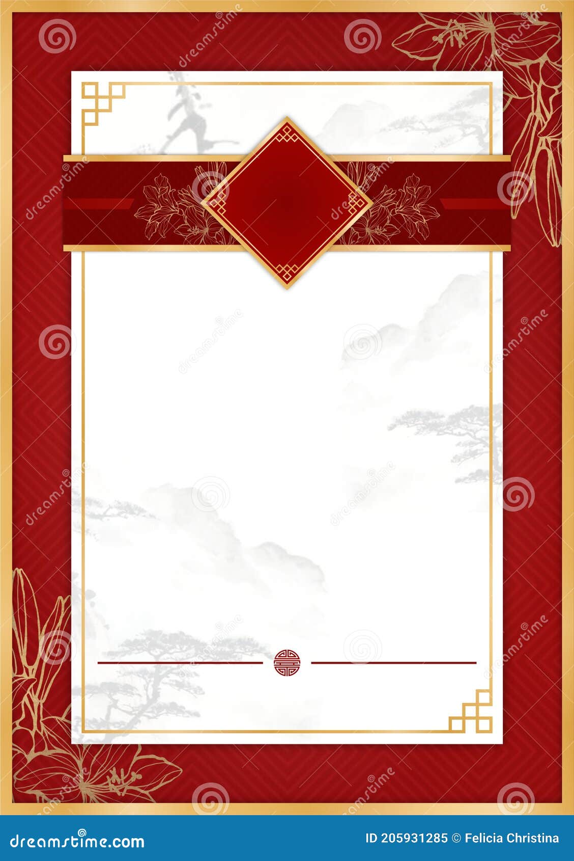 Chinese Theme Background With Pavillion In The Lake Vector Illustration ...