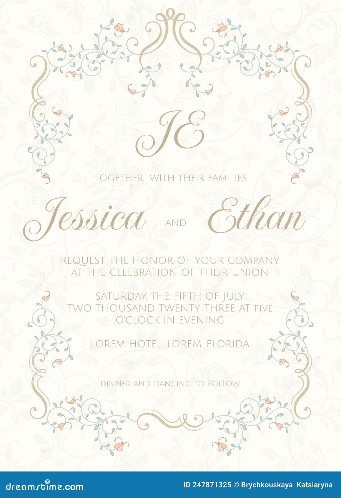 Invitation Card with Floral Colored Frame Stock Vector - Illustration ...