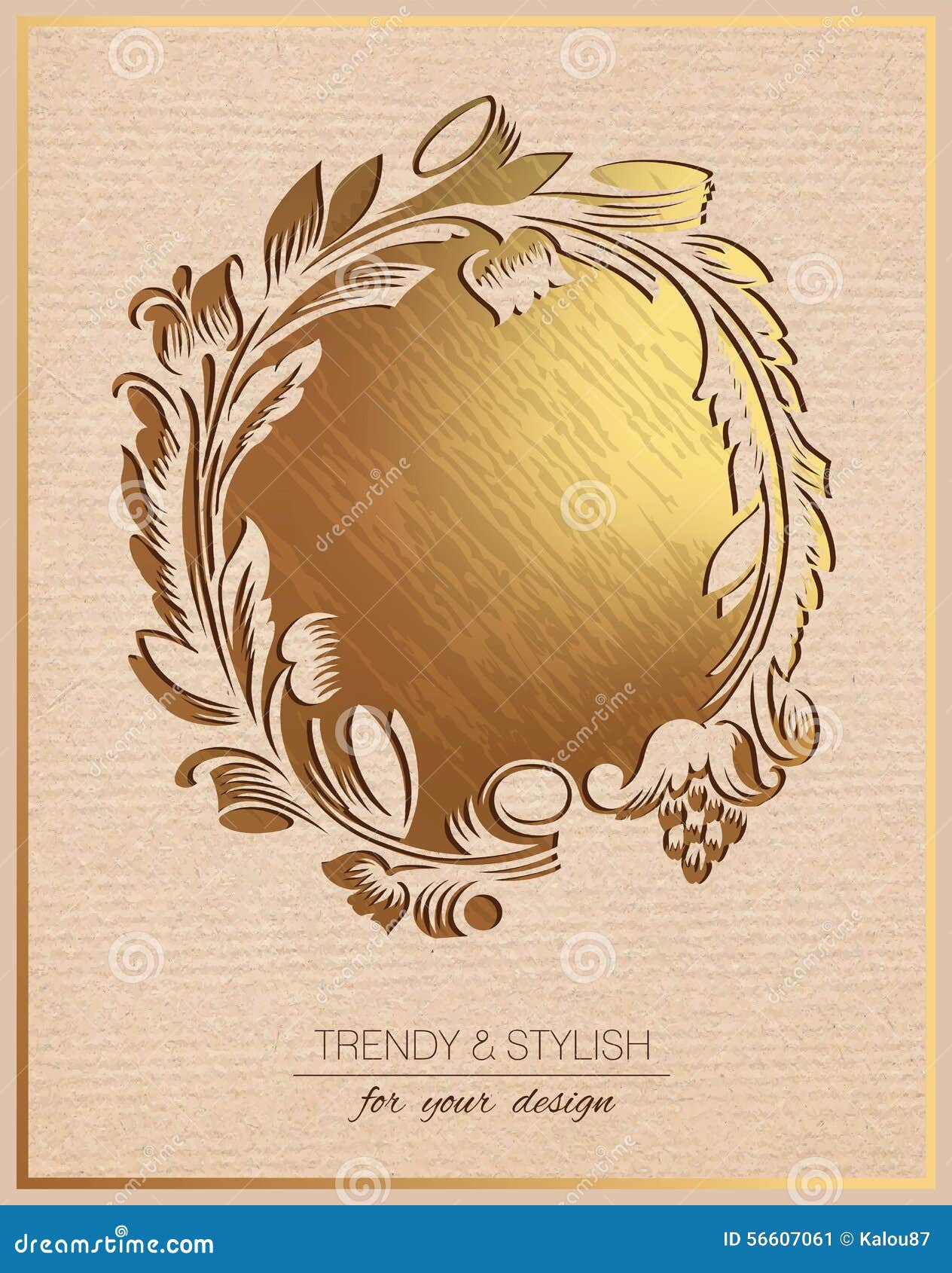 Invitation Card with Gold Floral Frame. Stock Vector - Illustration of ...