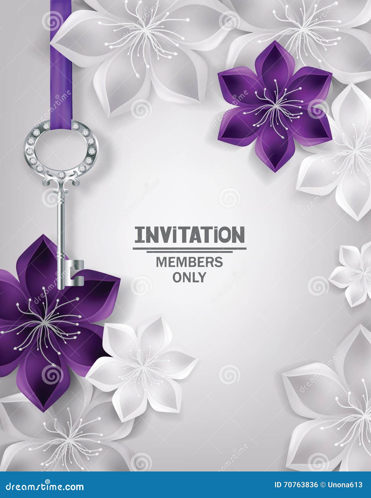 Invitation Card with Gold Key and Floral Background. Stock Vector ...